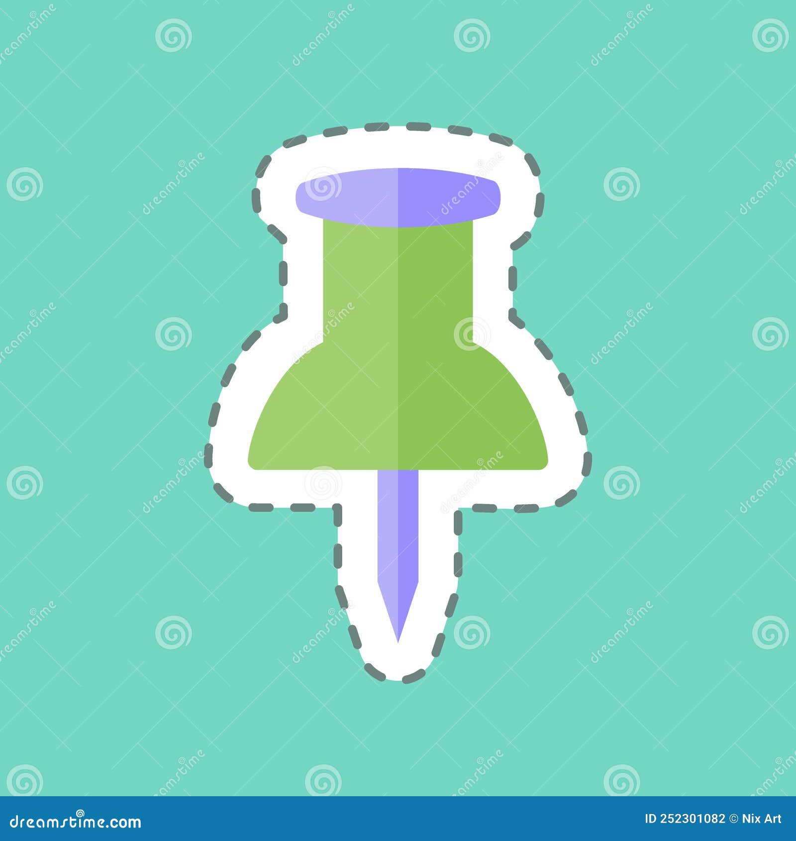 Thumb Pin Sticker in Trendy Line Cut Isolated on Blue Background Stock ...