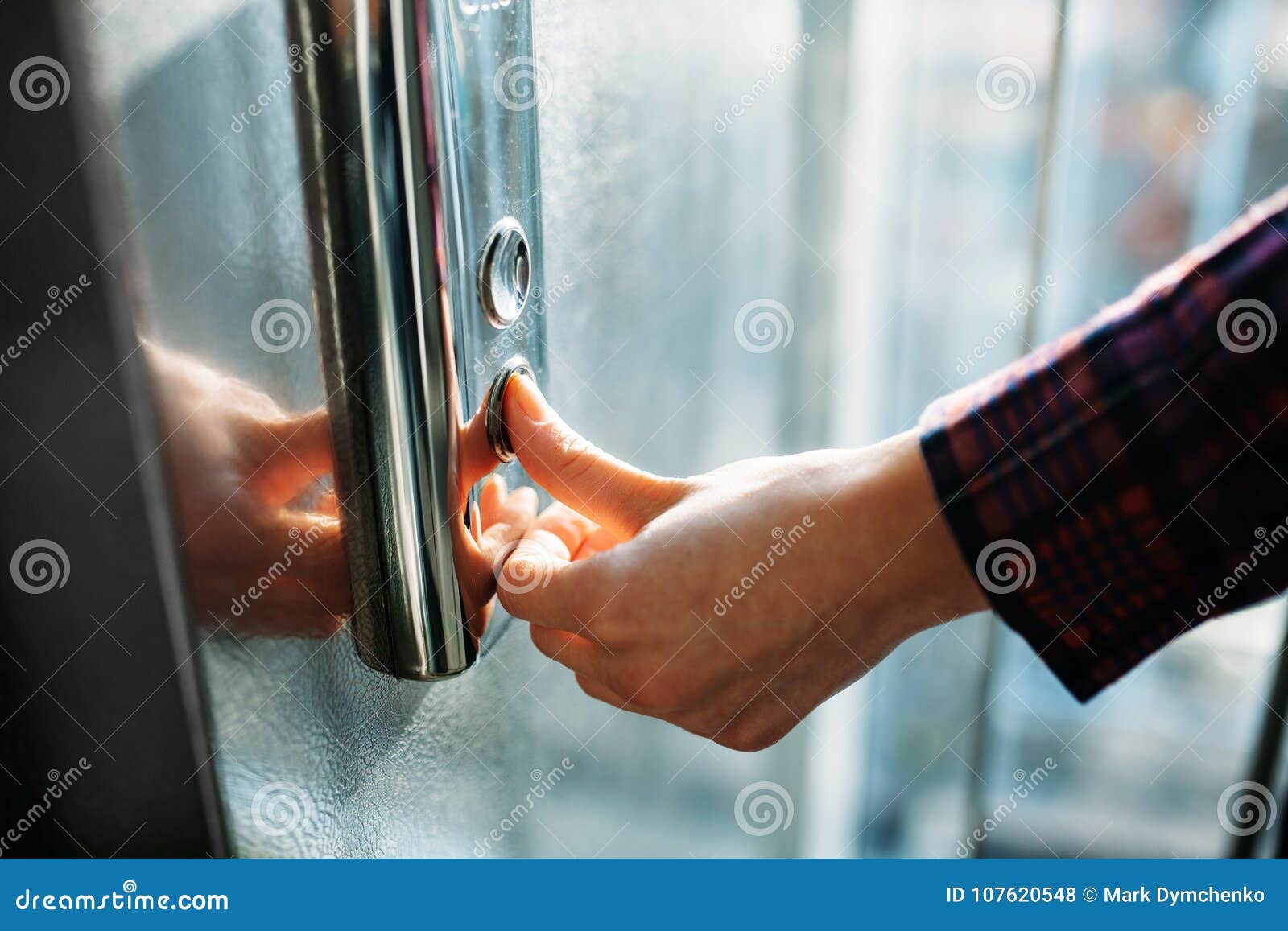 The Thumb Presses the Elevator Button, a Hand Reaching for the Button ...