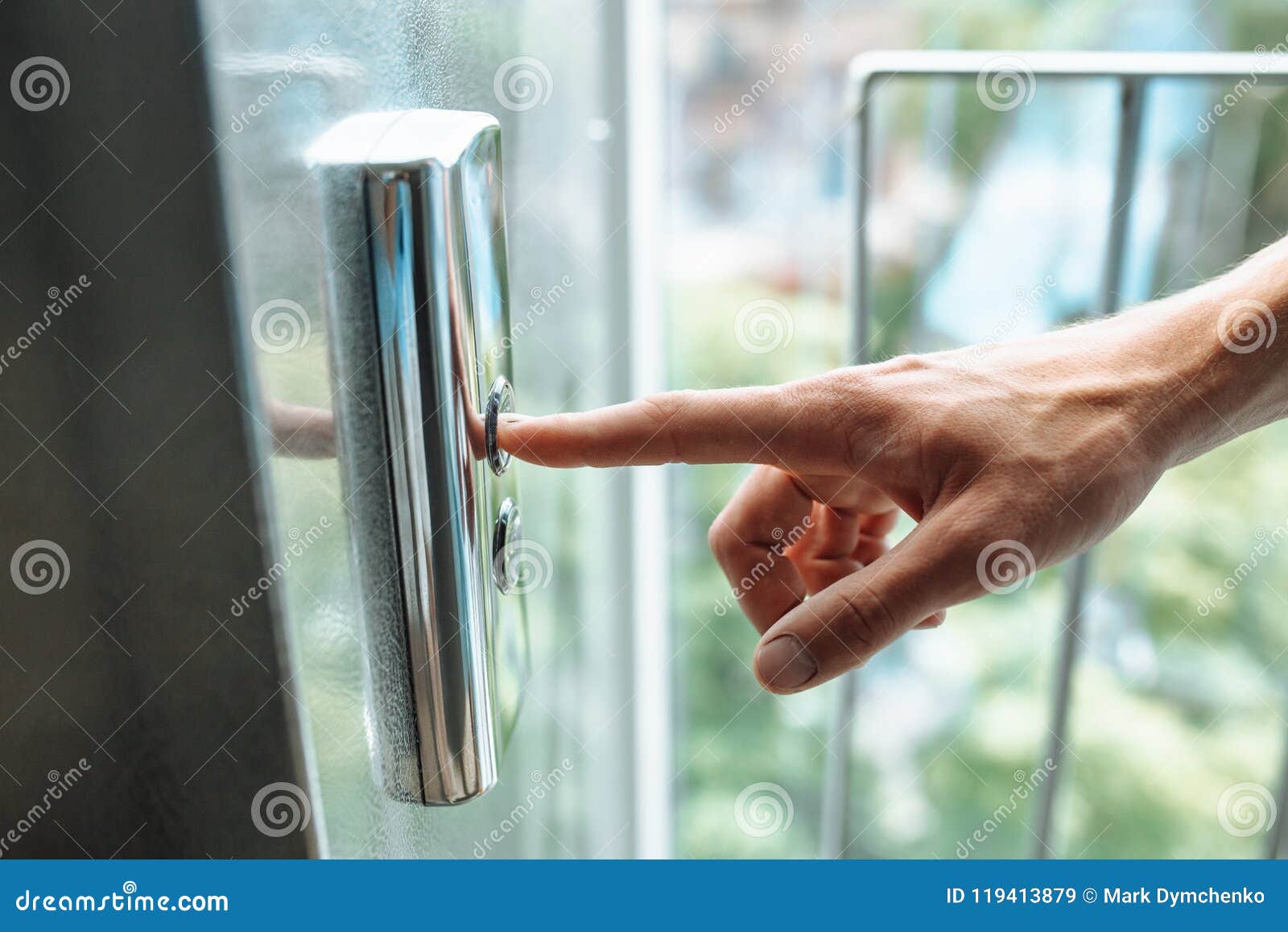 The Thumb Presses the Elevator Button, a Hand Reaching for the Button ...