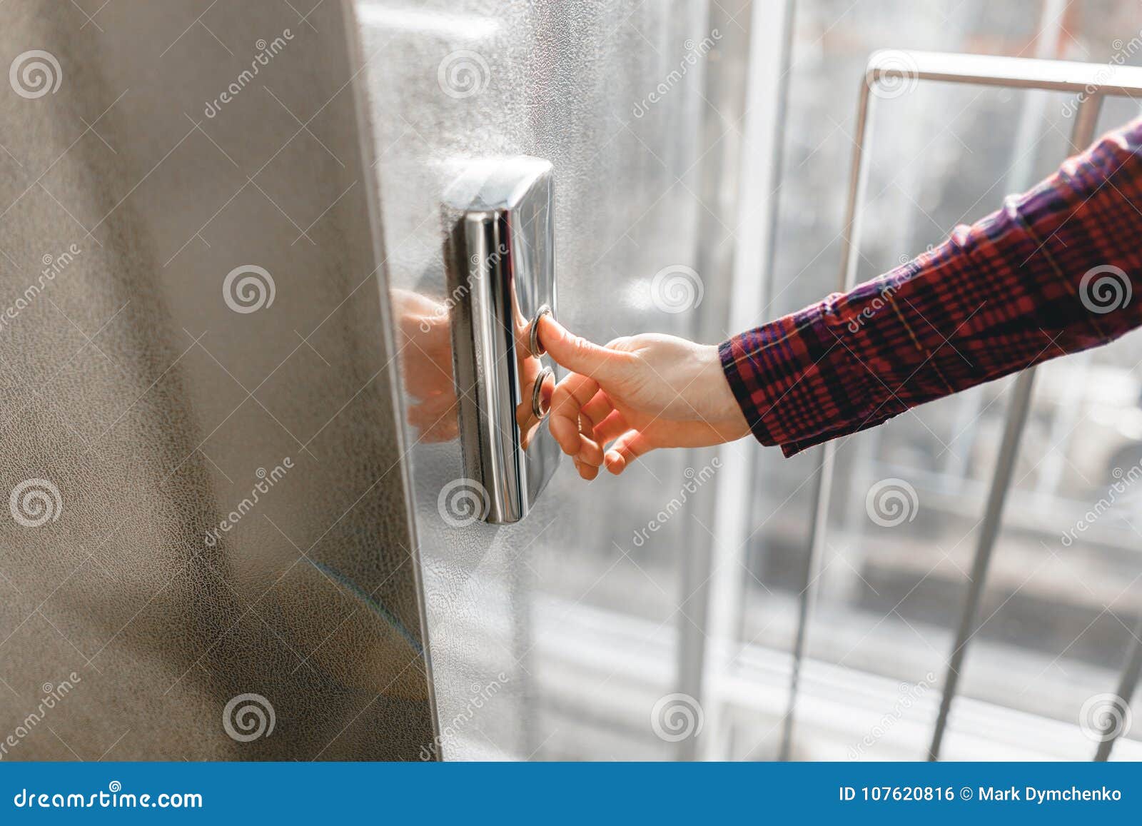 The Thumb Presses the Elevator Button, a Hand Reaching for the Button ...