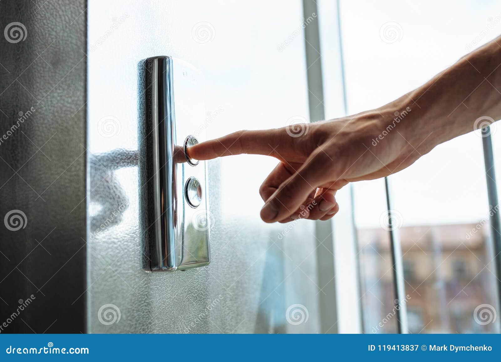 The Thumb Presses the Elevator Button, a Hand Reaching for the Button ...
