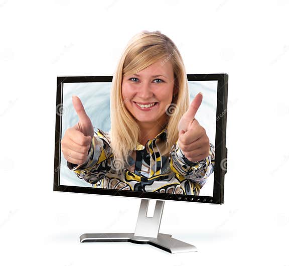 Thumb S Up Sign through a Screen Stock Photo - Image of girl, gesturing ...