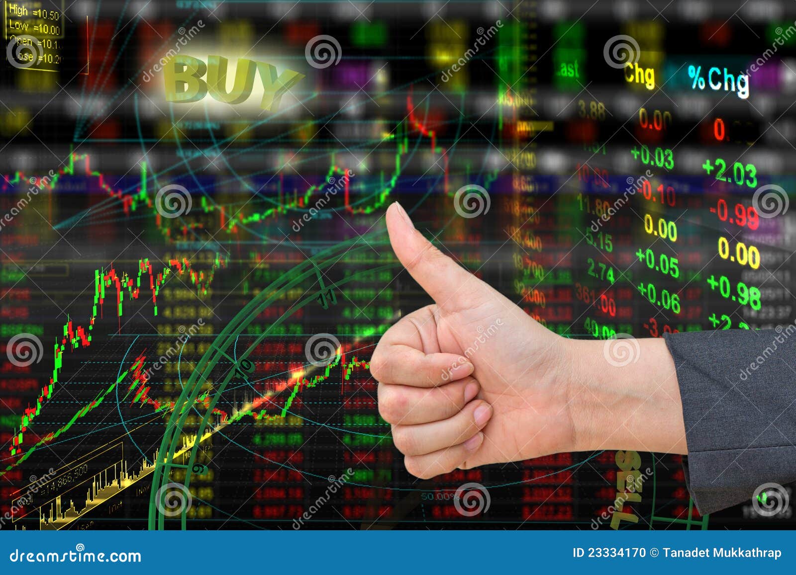 Thumb in stock exchange stock photo. Image of goal, finger - 23334170