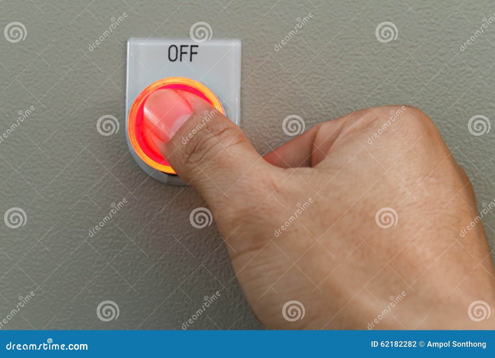 Thumb Touch on Red Off Switch Stock Photo - Image of stop, arrest: 62182282