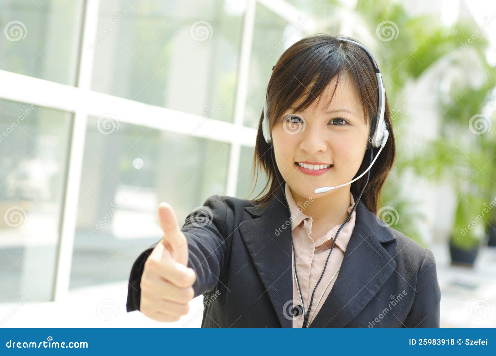 Thumb Up Customer Representative Stock Photo - Image of listening ...