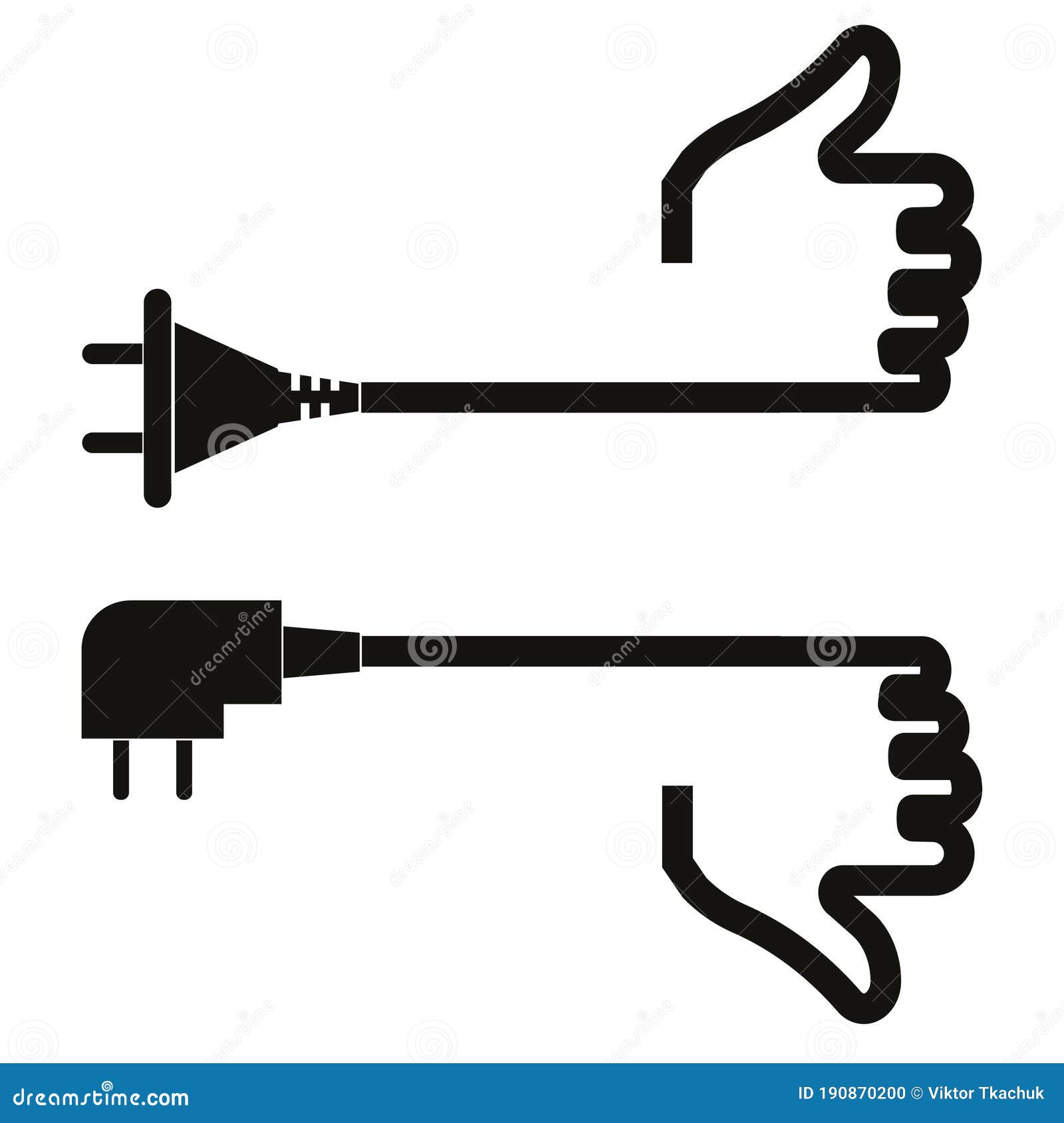 Thumb Up and Thumb Down Icons. Like from Cable with Plug Stock Vector ...