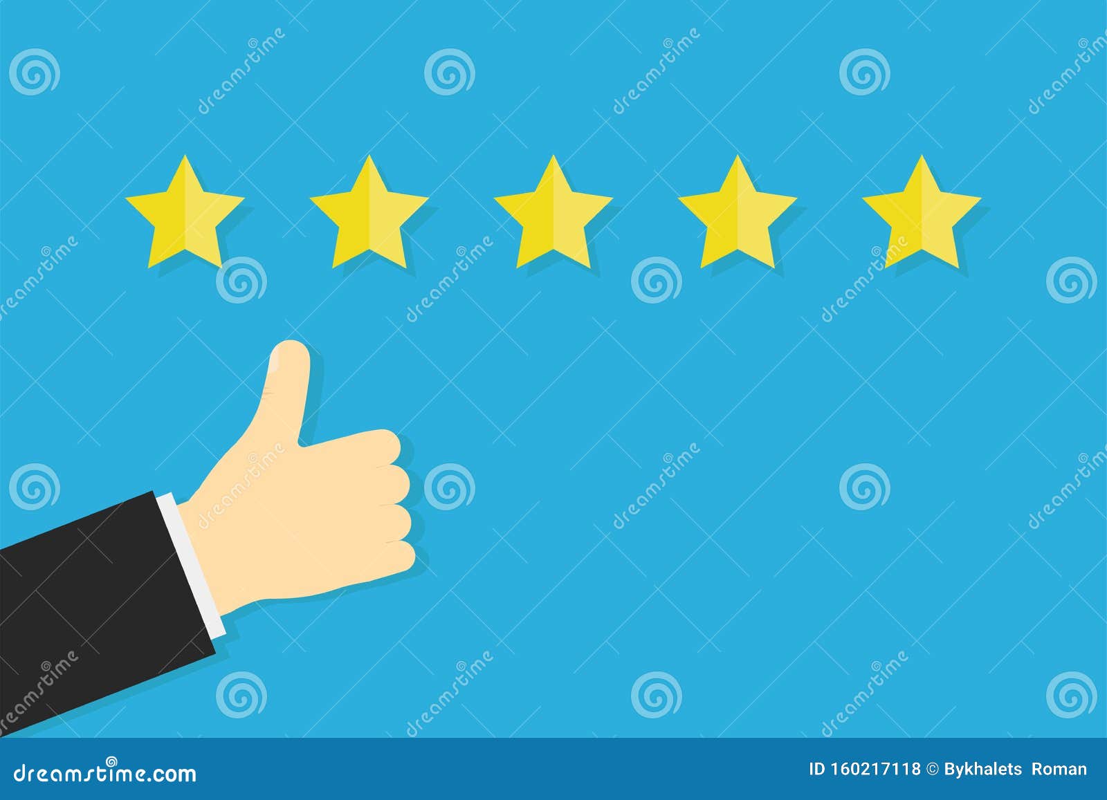 Thumb Up Five Stars Sign, Service Rating Success Banner in Flat Design ... Thumb Up Five Stars Sign, Service Rating Success Banner in Flat Design ...