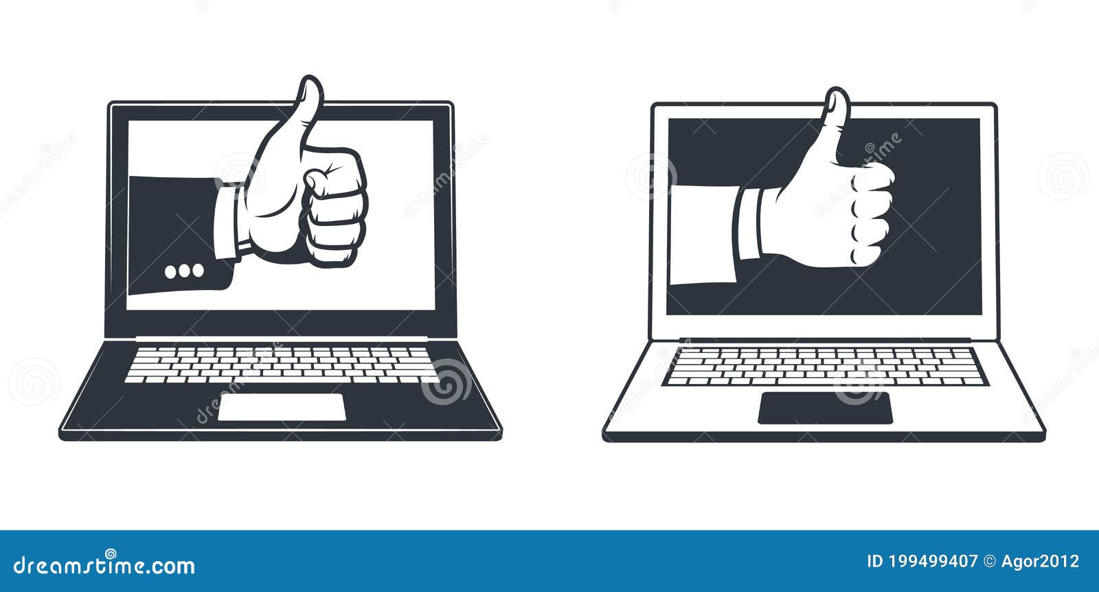 Thumb Up Gesture on Computer Display. Like Sign on Laptop Screen Stock ...