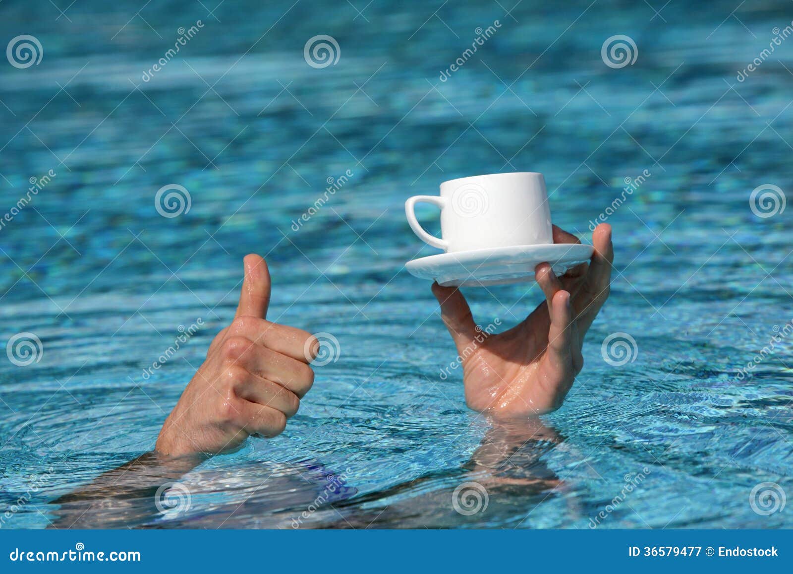 Best Vacation,hand Above Water with Cup of Coffee Stock Image - Image ...