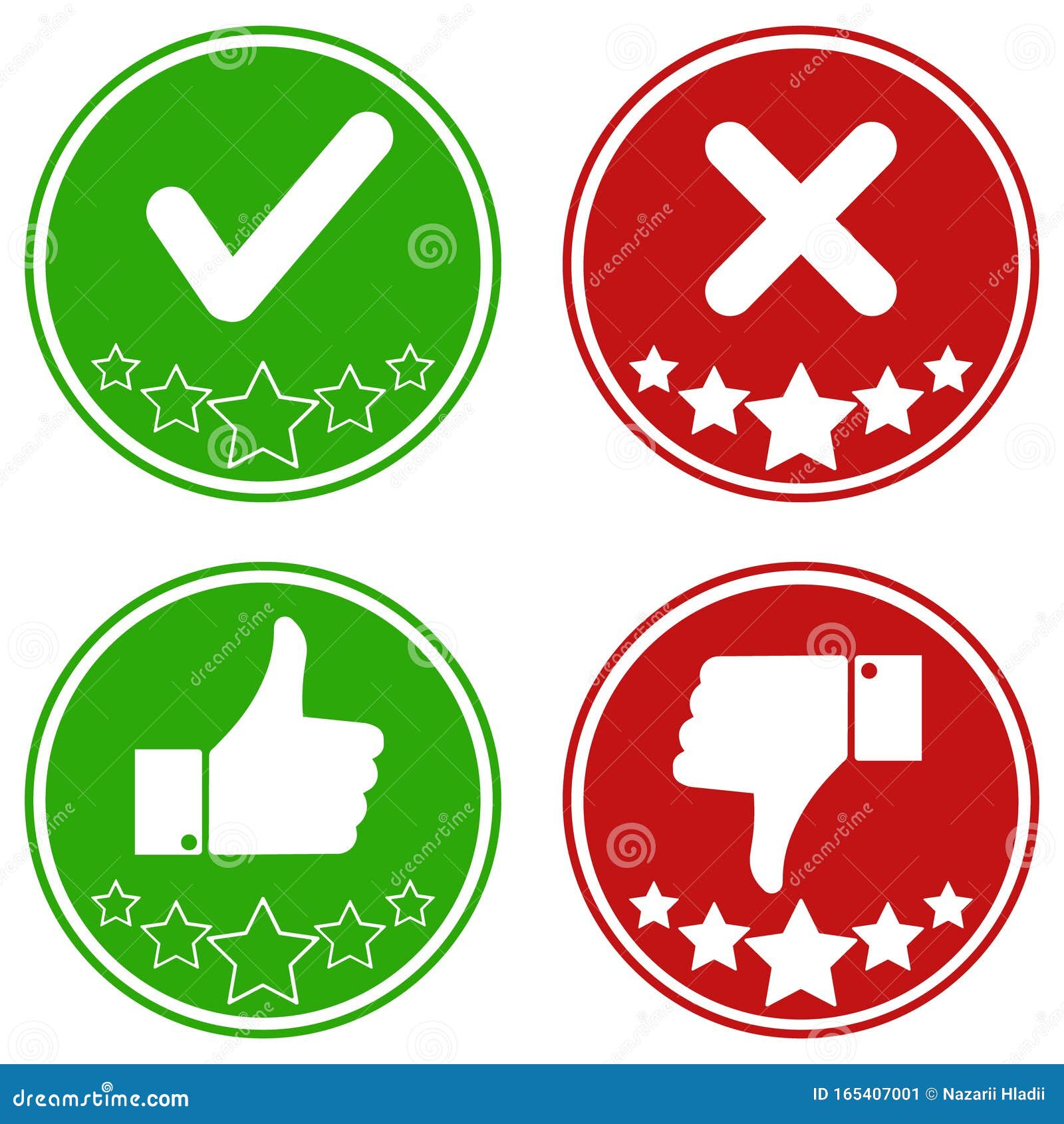 Thumb Up Icon With Check Mark. Thumb Down With Cross Mark. Vector ...