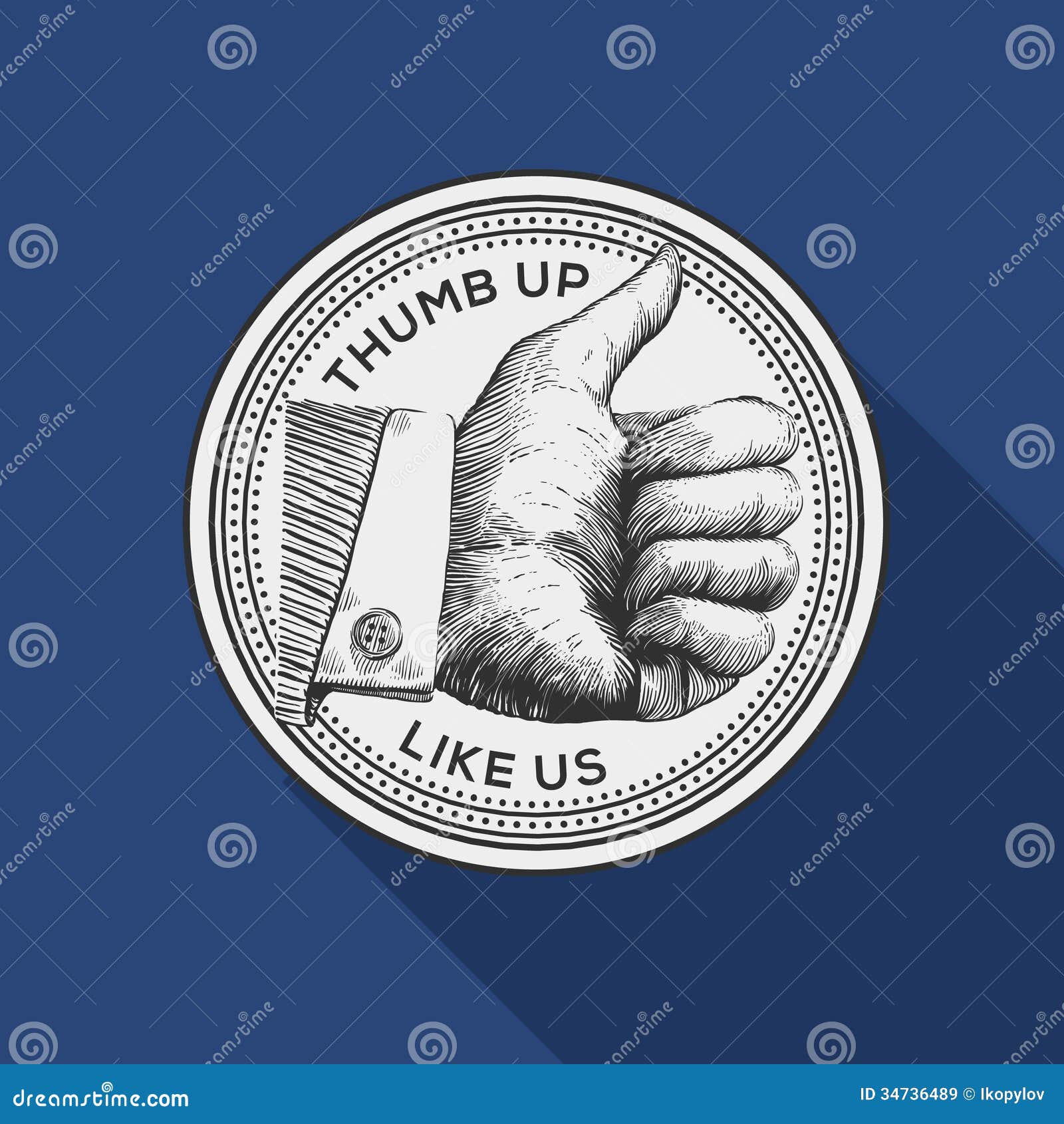 Thumb Up Label, Vintage Gravure Style Stock Vector - Illustration of ...