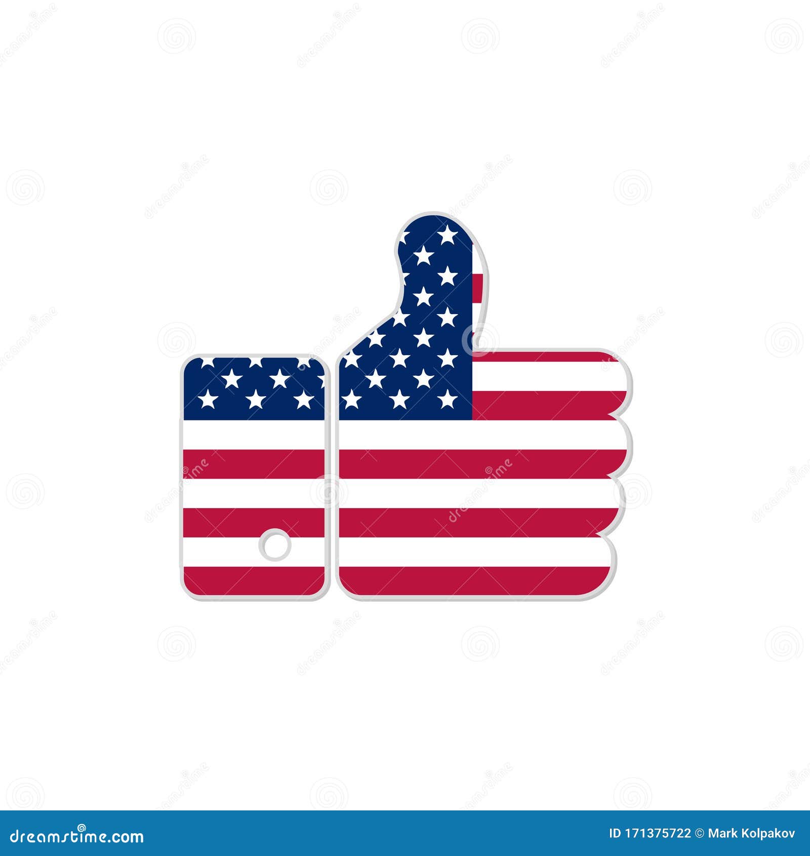 Thumb Up and Usa Flag, Vector in Flat Stock Illustration - Illustration ...
