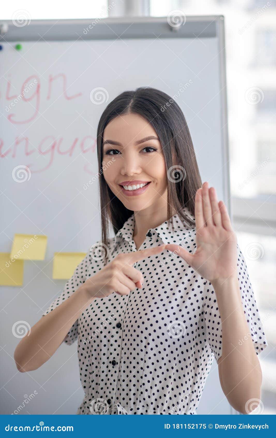 Young Sign Language Interpreter Touching Her Thumb Stock Image - Image ...