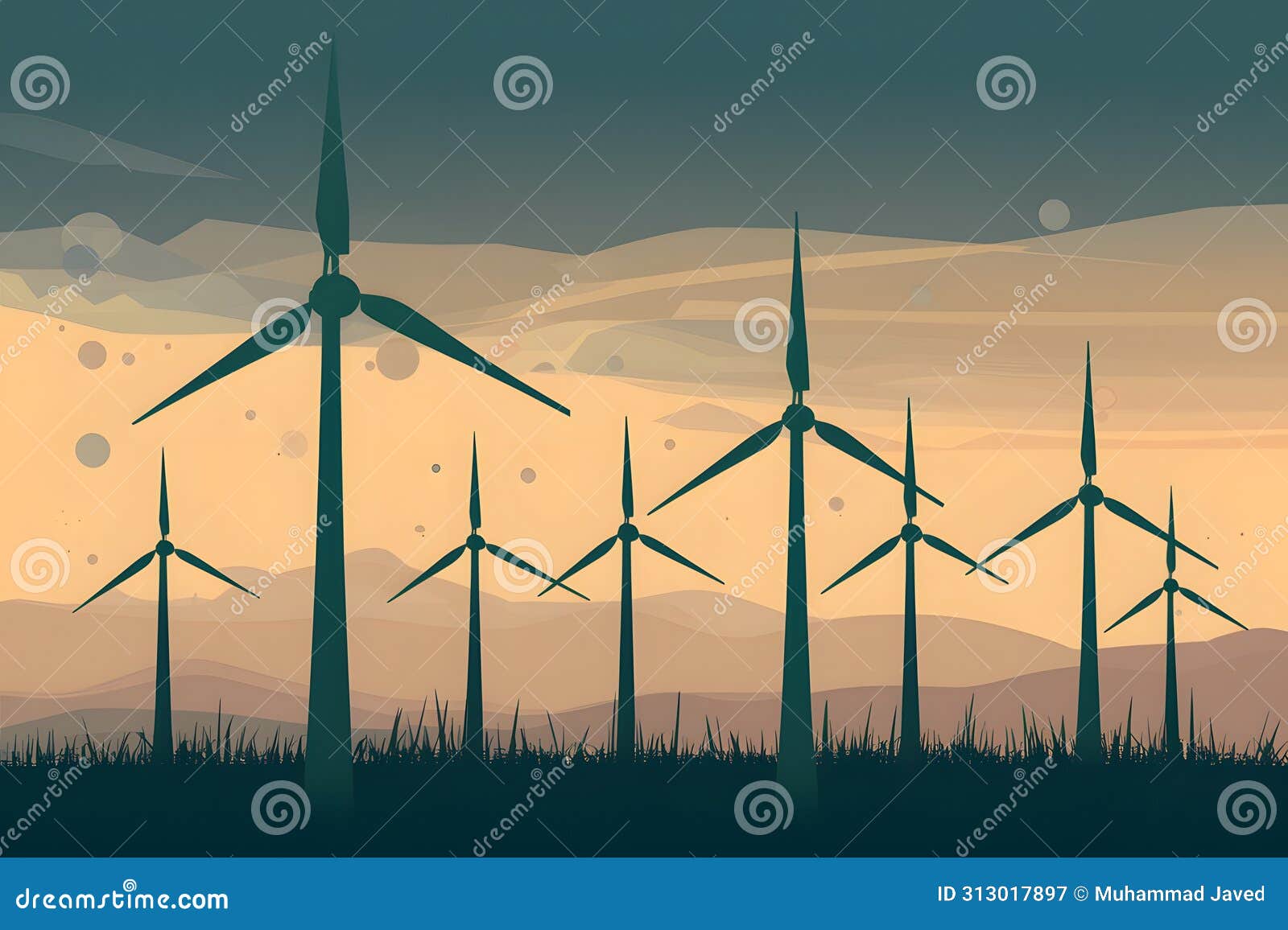 Thumbnail Design Showcases Wind Turbine Scene in Vector Format Stock ...