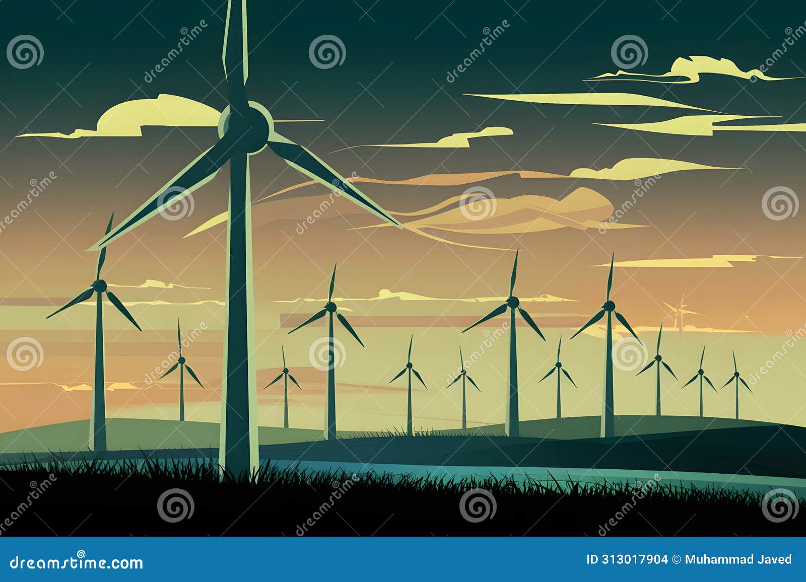 Thumbnail Design Showcases Wind Turbine Scene in Vector Format Stock ...