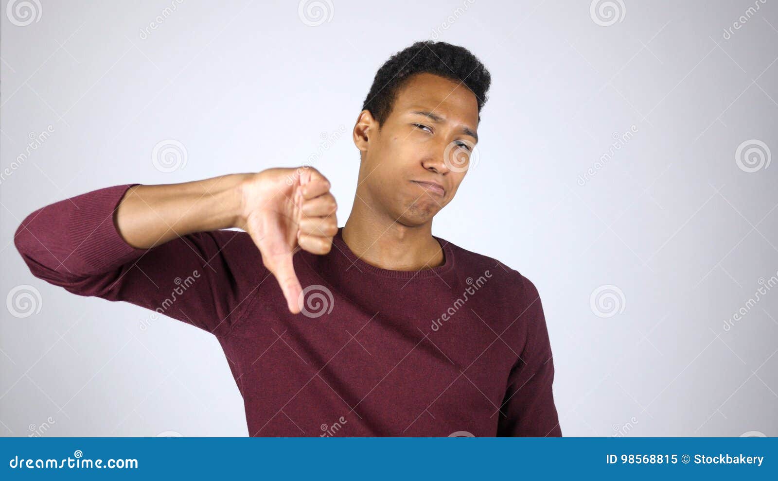 Thumbs Down, Fail in Task, Loss Expression by Young Afro-American Man ...