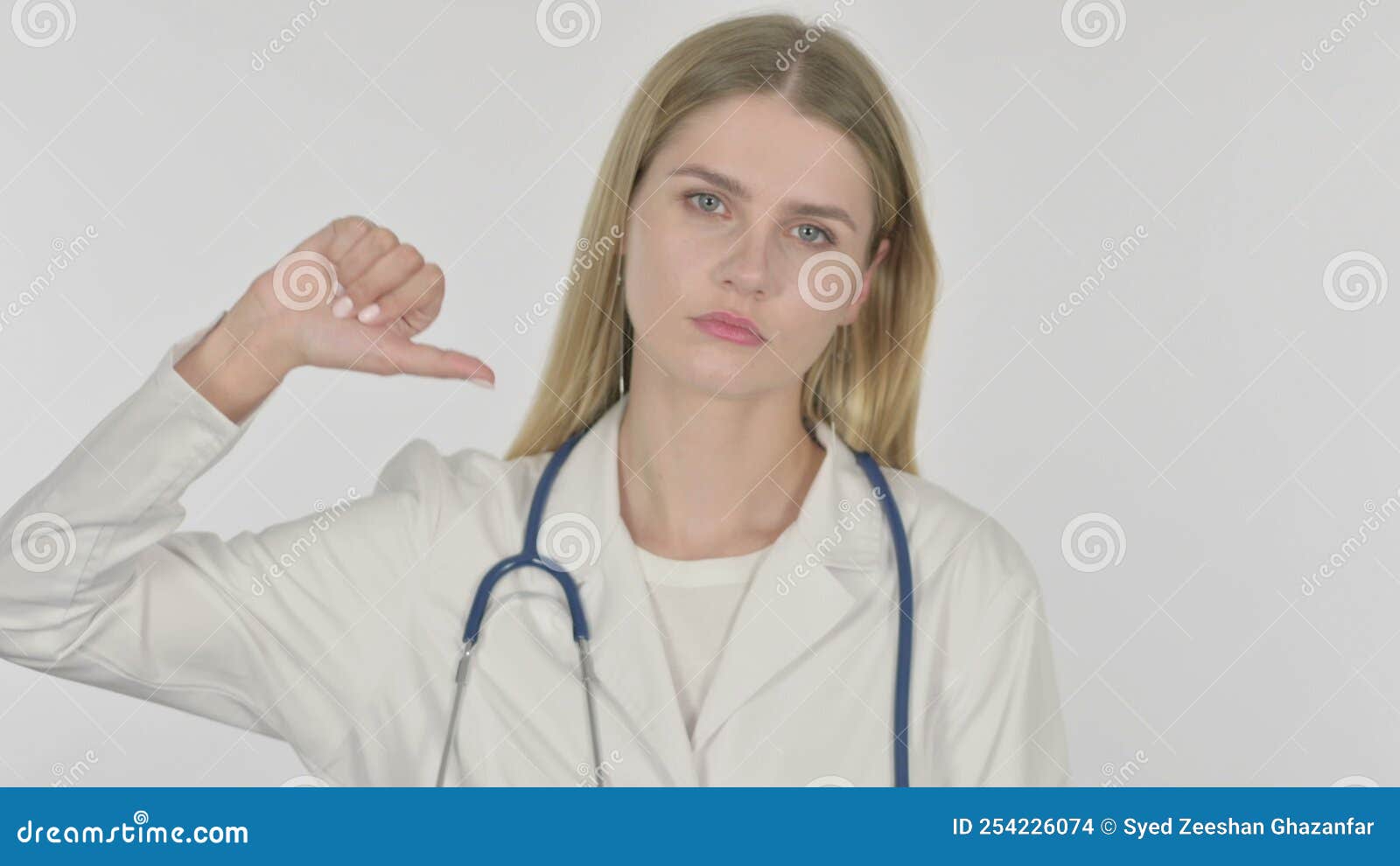 Thumbs Down by Female Doctor on White Background Stock Footage - Video ...