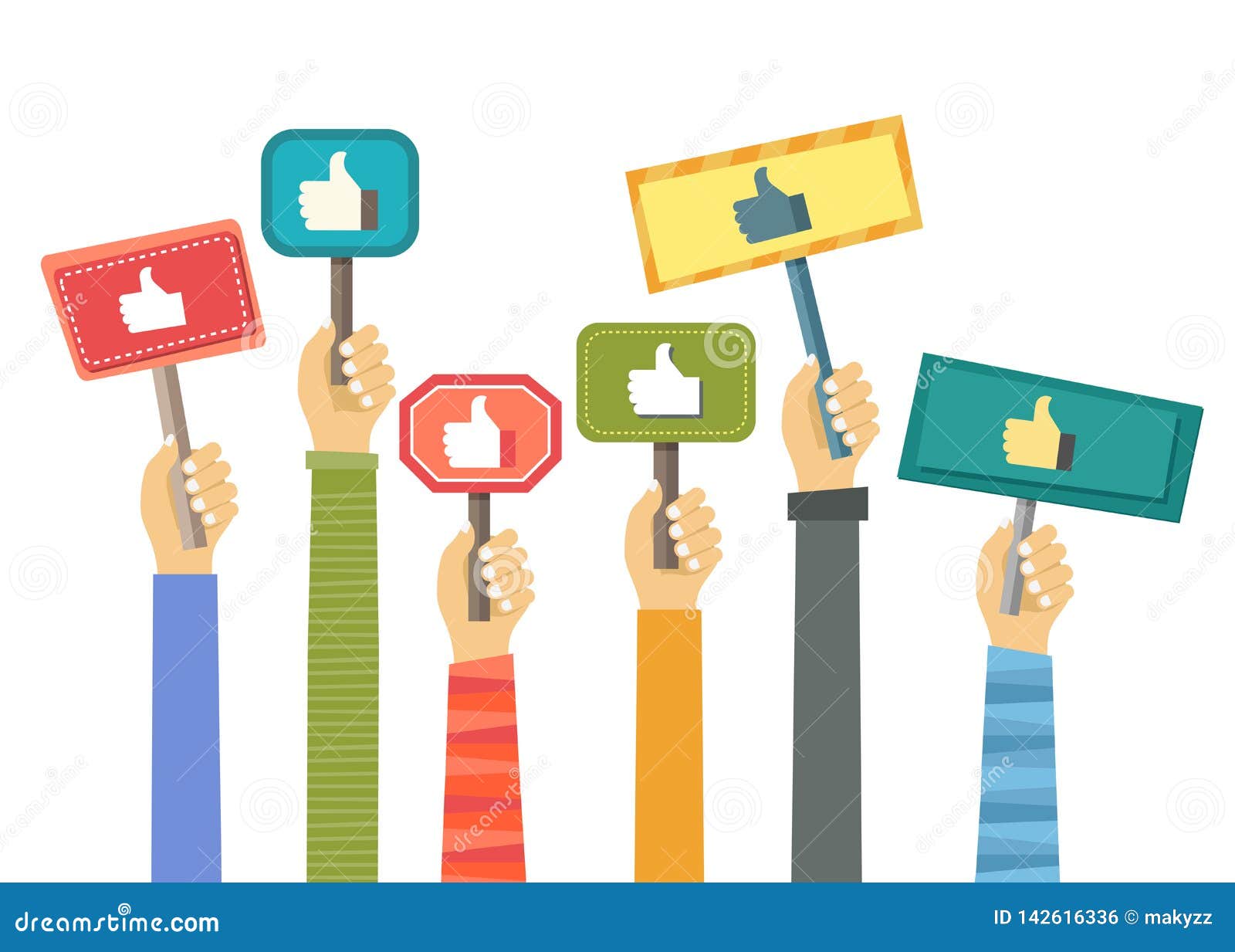 Business Compliment Concept. Thumbs Up Hands. Flat Vector Illustration ...