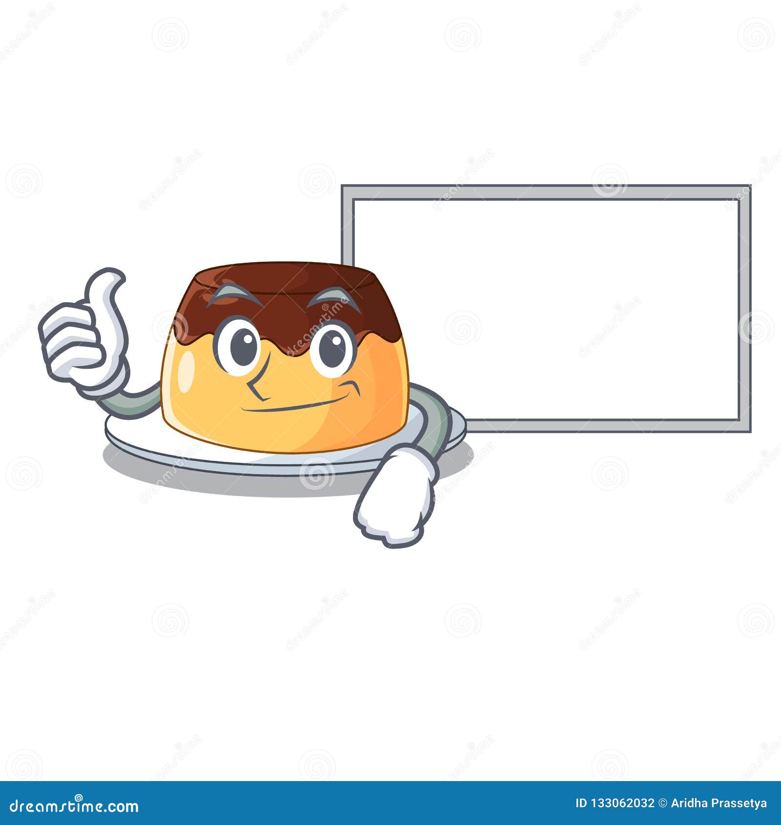 Thumbs Up With Board Delicious Chocolate Pudding With On Cartoon Vector ...
