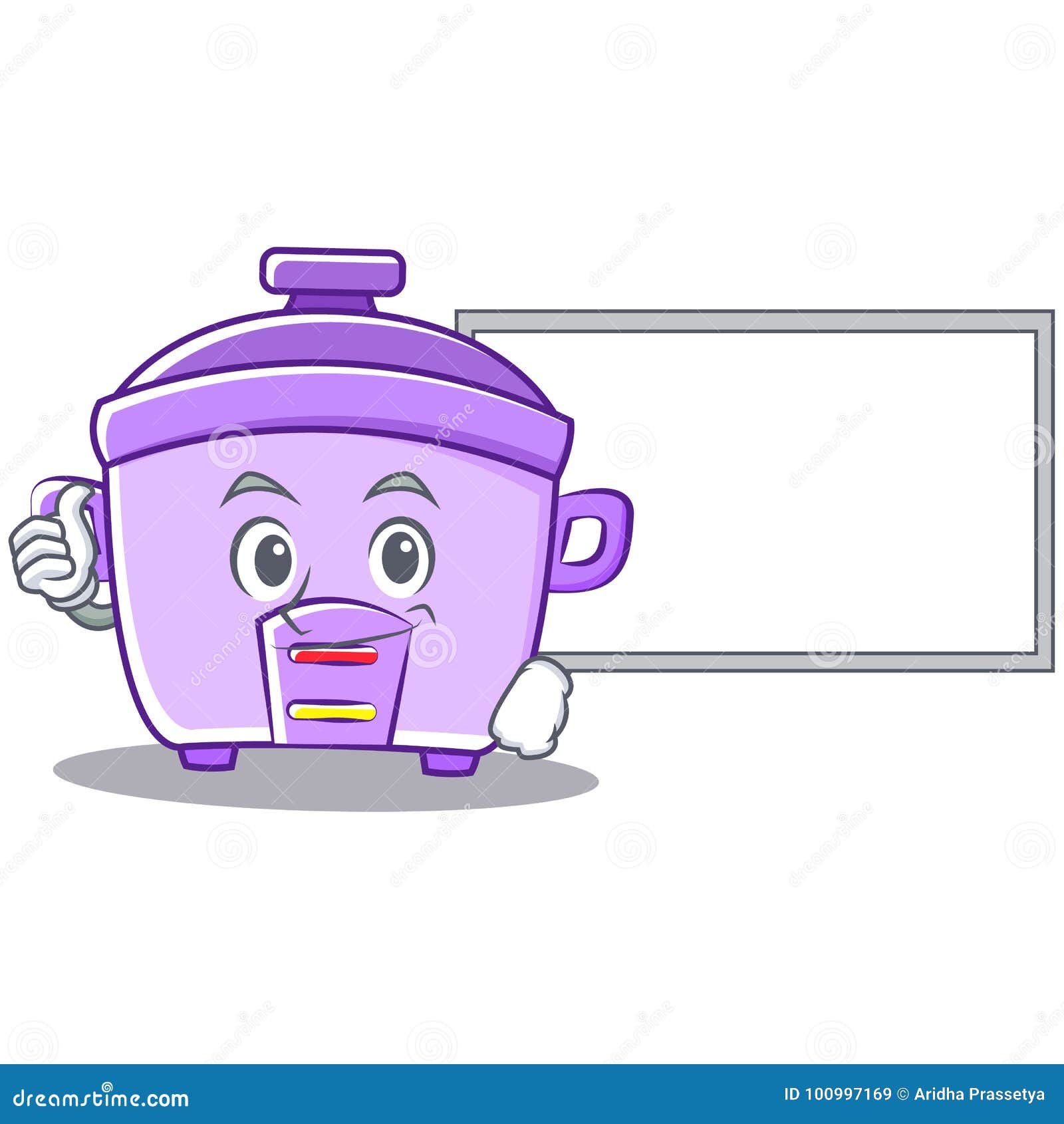 Thumbs Up with Board Rice Cooker Character Cartoon Stock Vector ...