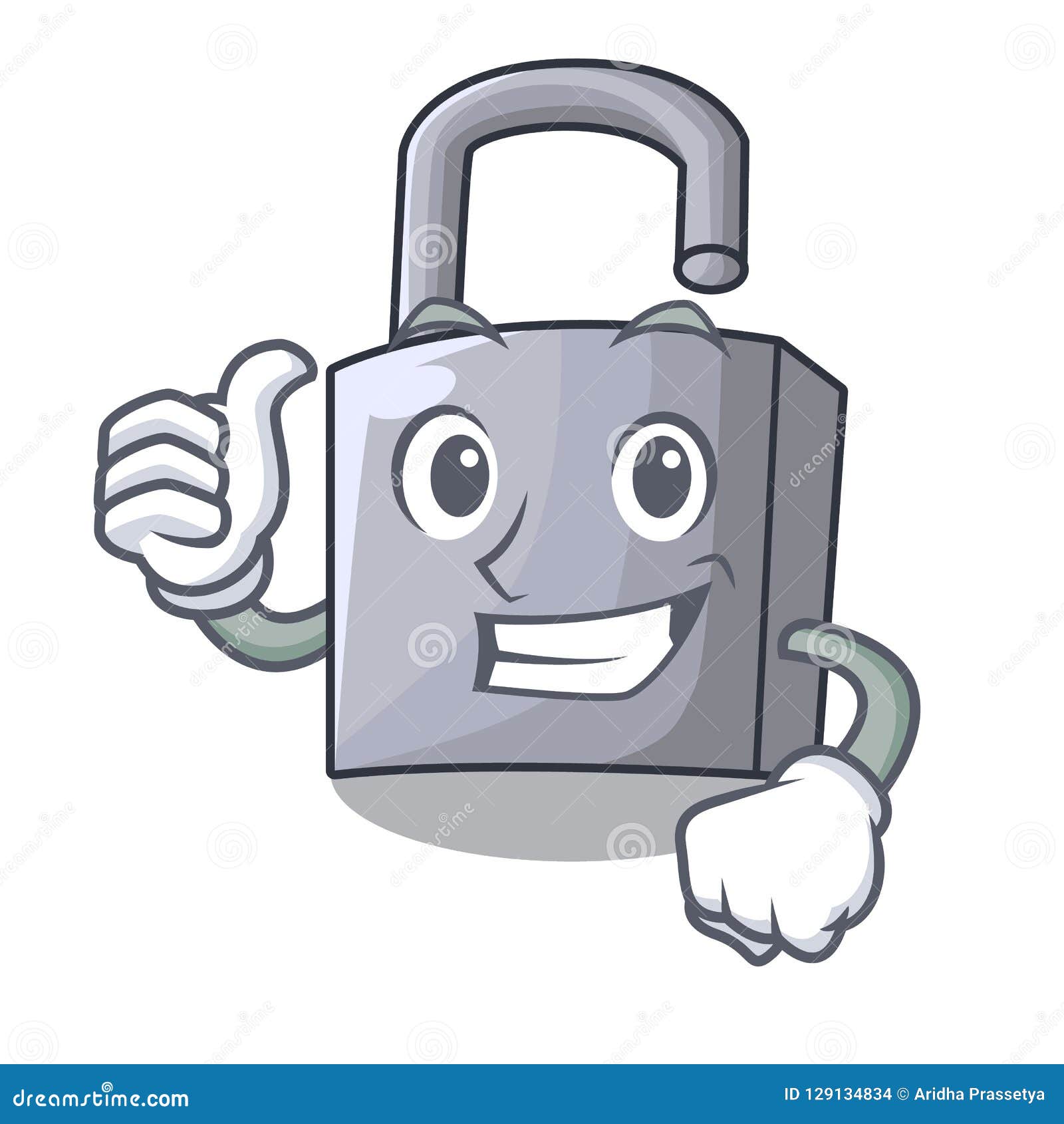 Thumbs Up Cartoon Unlocked Padlock On The Table Vector Illustration ...
