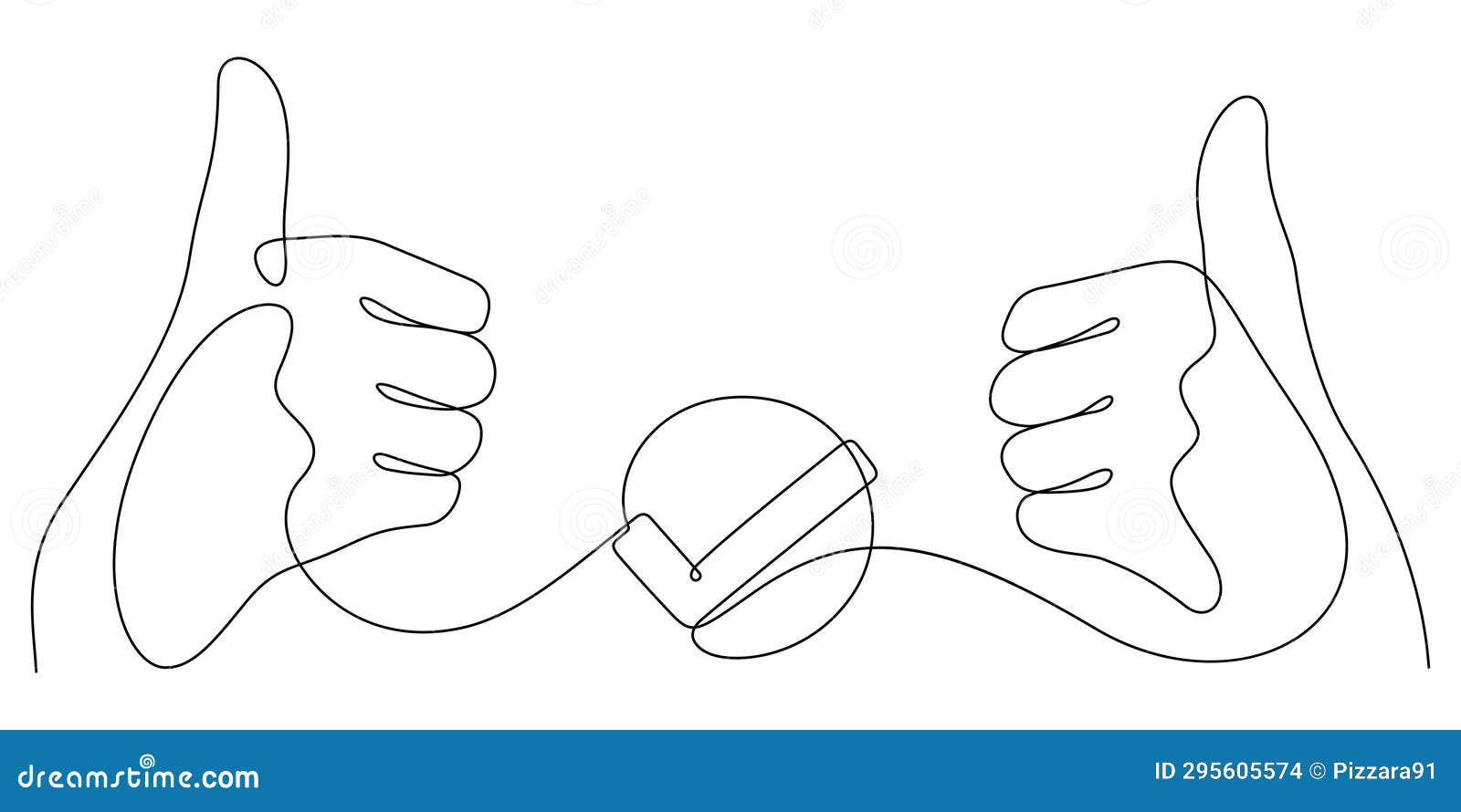 Thumbs Up in Continuous Line Drawing with Check Mark Sign Minimalism ...