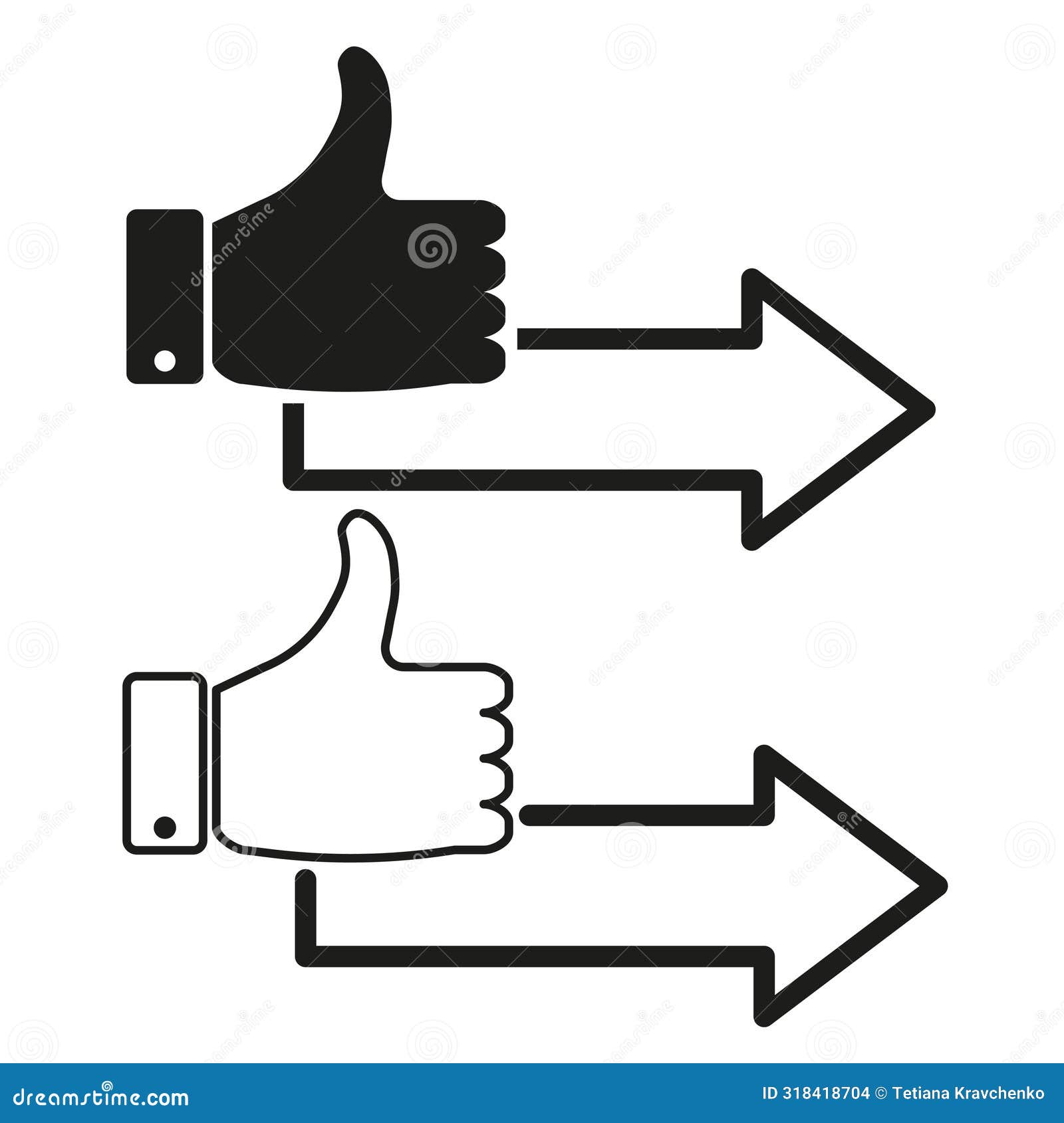 Thumbs Up Direction Arrows. Positive Feedback Pointers. Vector Approval ...
