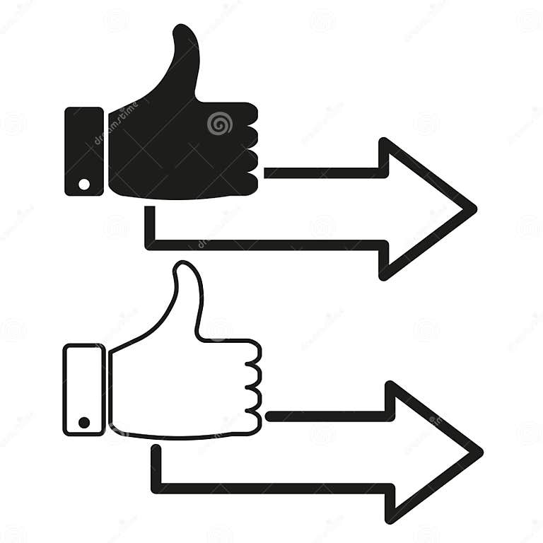 Thumbs Up Direction Arrows. Positive Feedback Pointers. Vector Approval ...