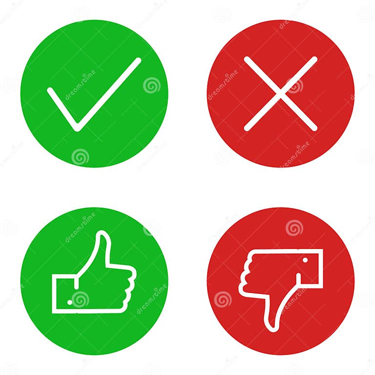 Thumbs Up and Down and Check Marks. Flat Design. Vector. Stock Vector ...
