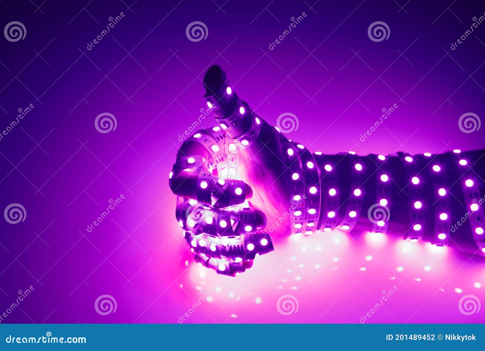 Thumbs Up Hand Covered with Purple Led Lights, Illuminated Background ...