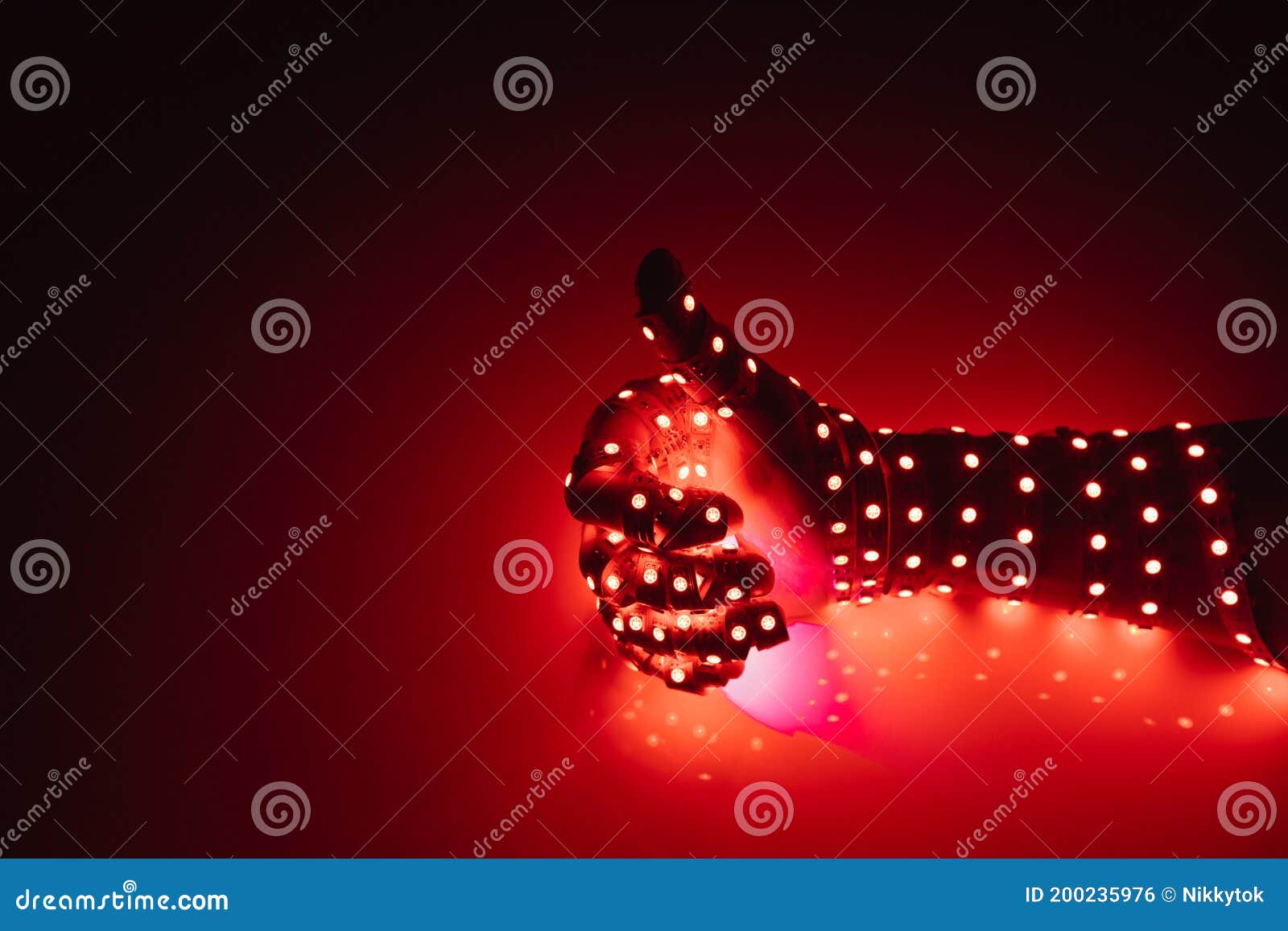 Thumbs Up Hand Covered with Red Led Lights, Illuminated Background ...