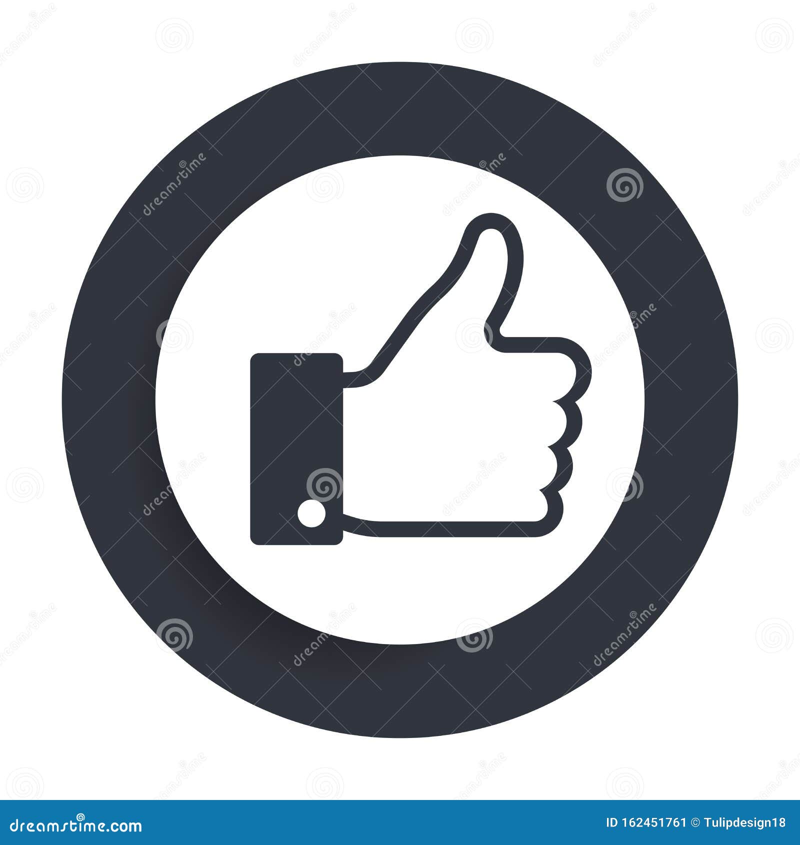 Thumbs Up Icon Flat Vector Round Button Clean Black and White Design ...