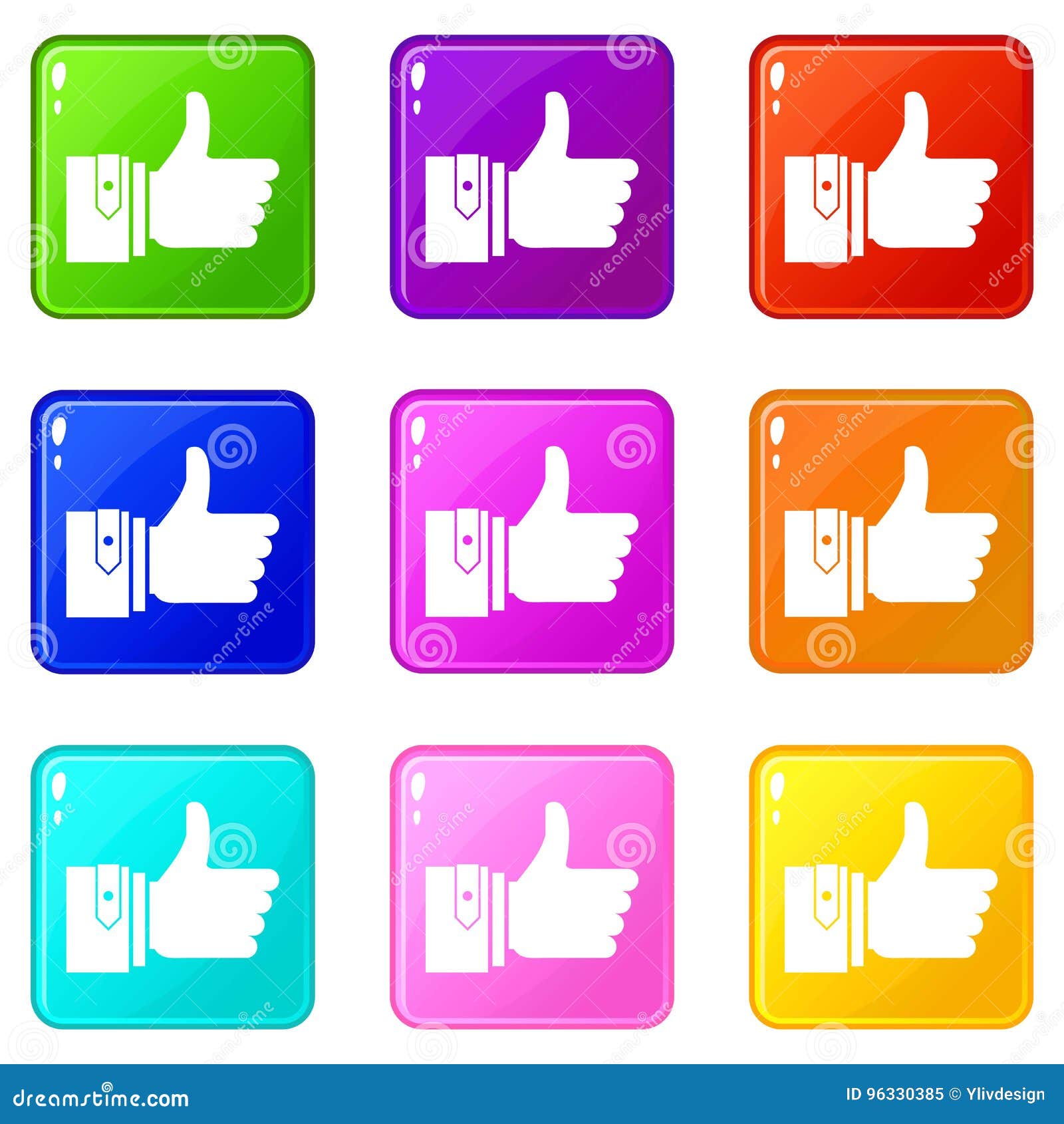 Thumbs up icons 9 set stock vector. Illustration of fist - 96330385