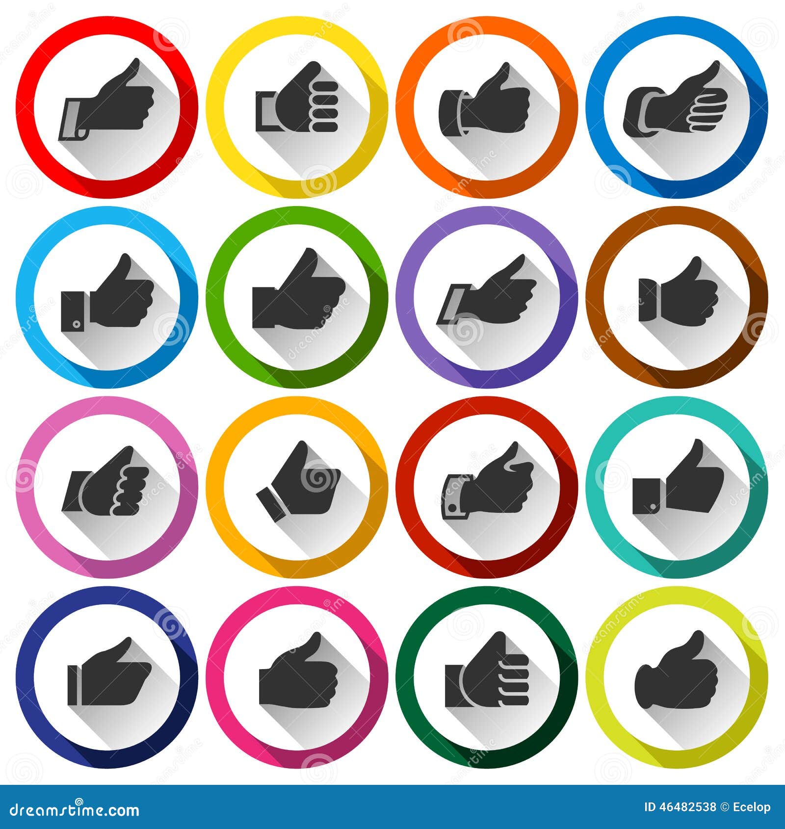 Thumbs Up, Set Round Buttons Stock Vector - Illustration of click, flat ...