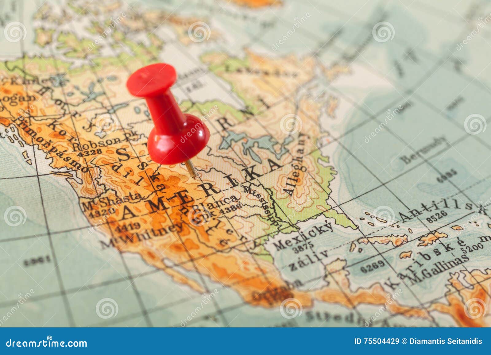 Thumbtack in a Map stock image. Image of pins, pushpin - 75504429