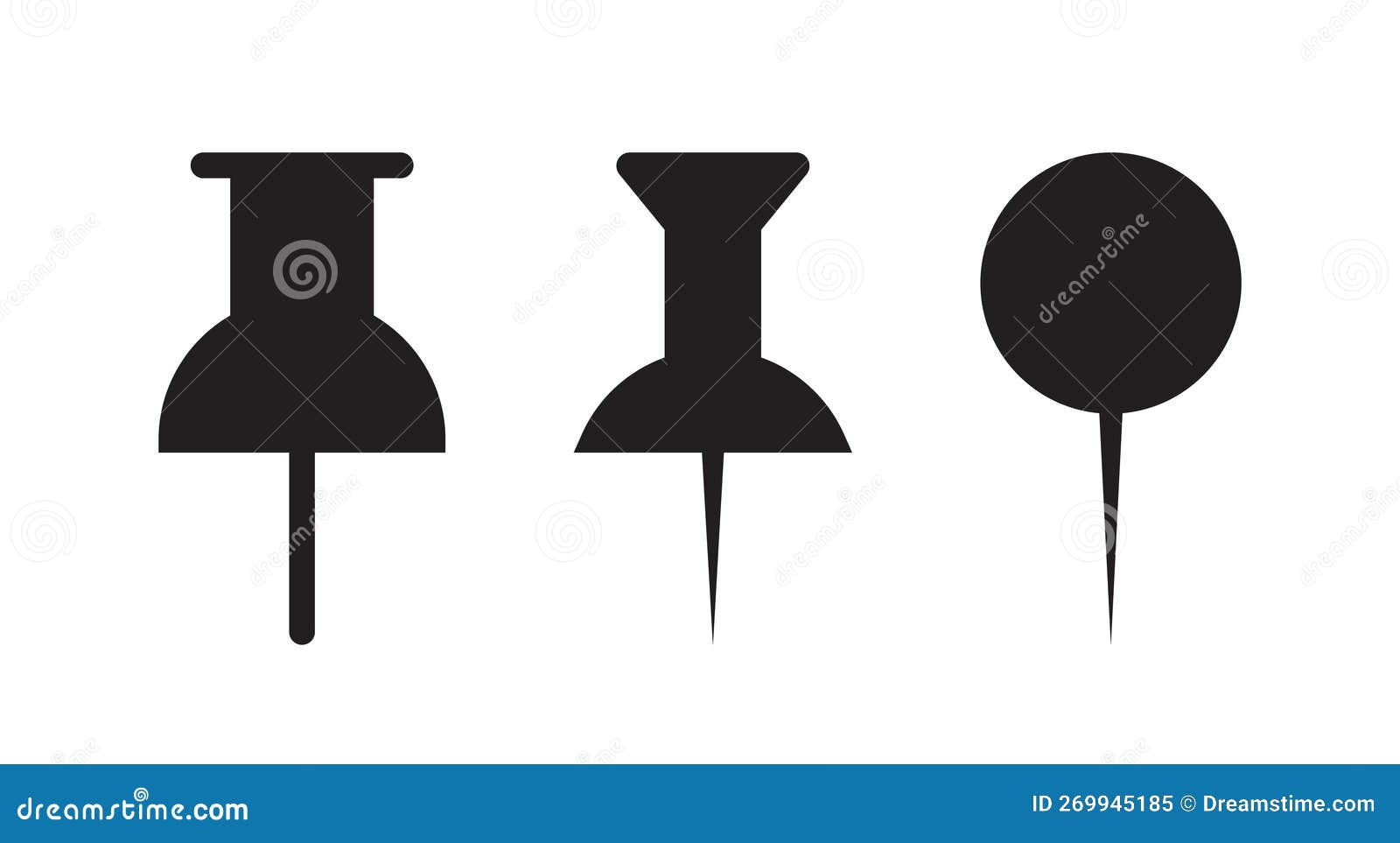 Thumbtack, Push Pin Icon Set Collection Vector in Flat Style Stock ...