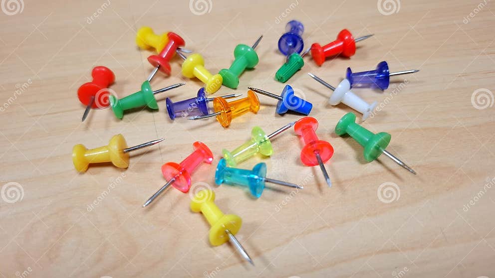 Thumbtacks for Attaching Notes To Softboard in Various Colors Stock ...