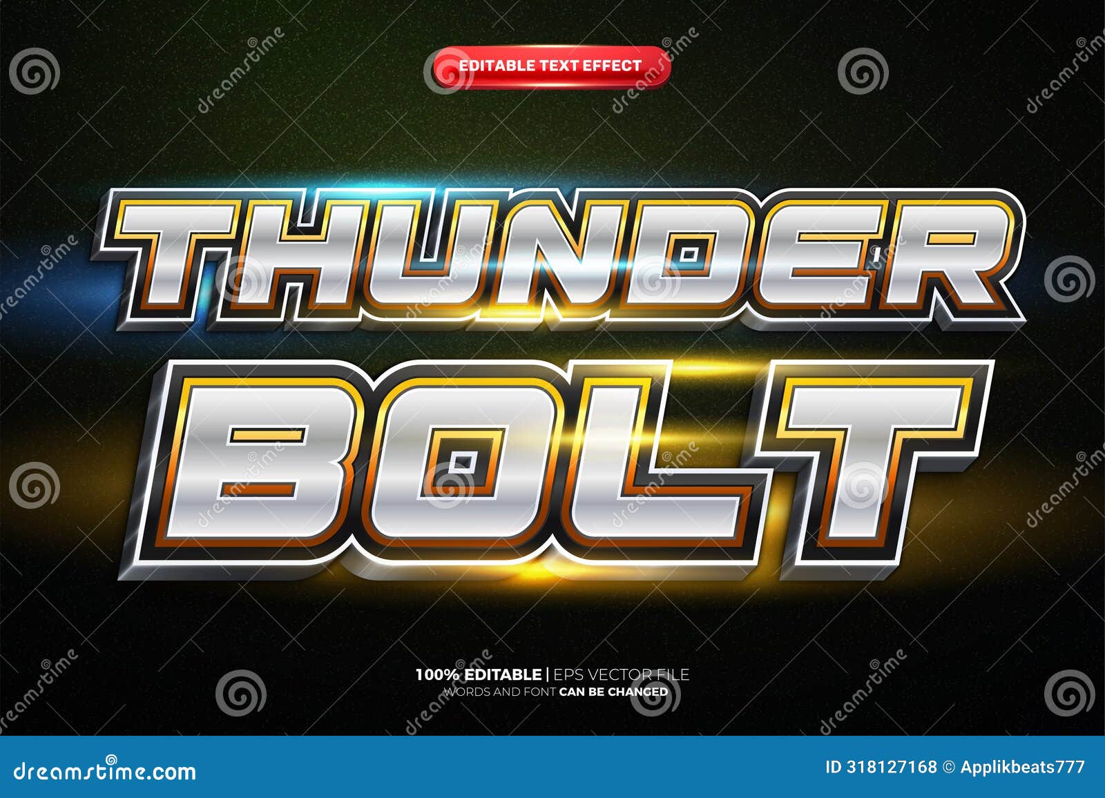 Thunder Bolt Metal Flash 3d Editable Text Effect Stock Vector ...