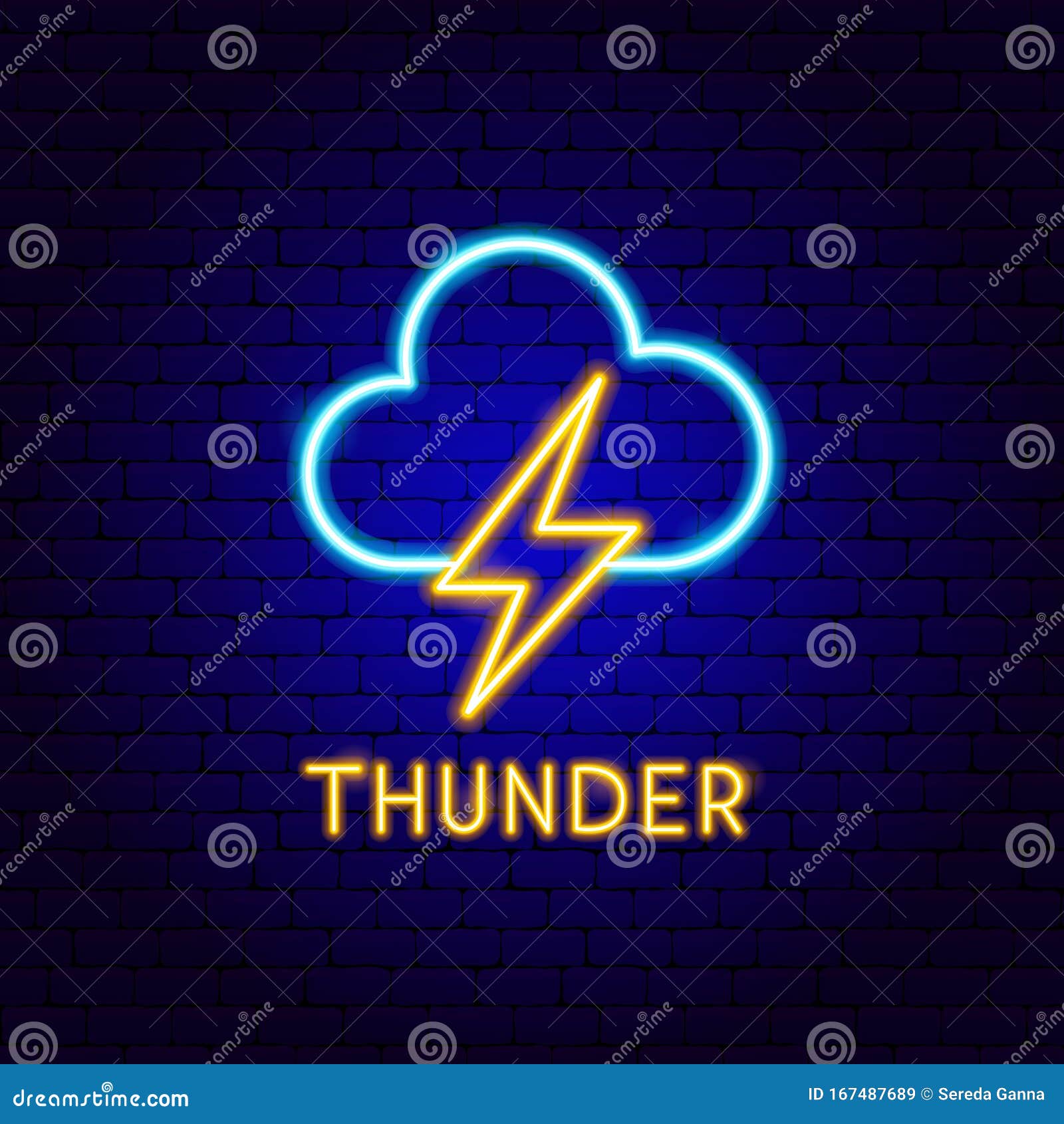 Thunder Cloud Neon Label stock vector. Illustration of metcast - 167487689