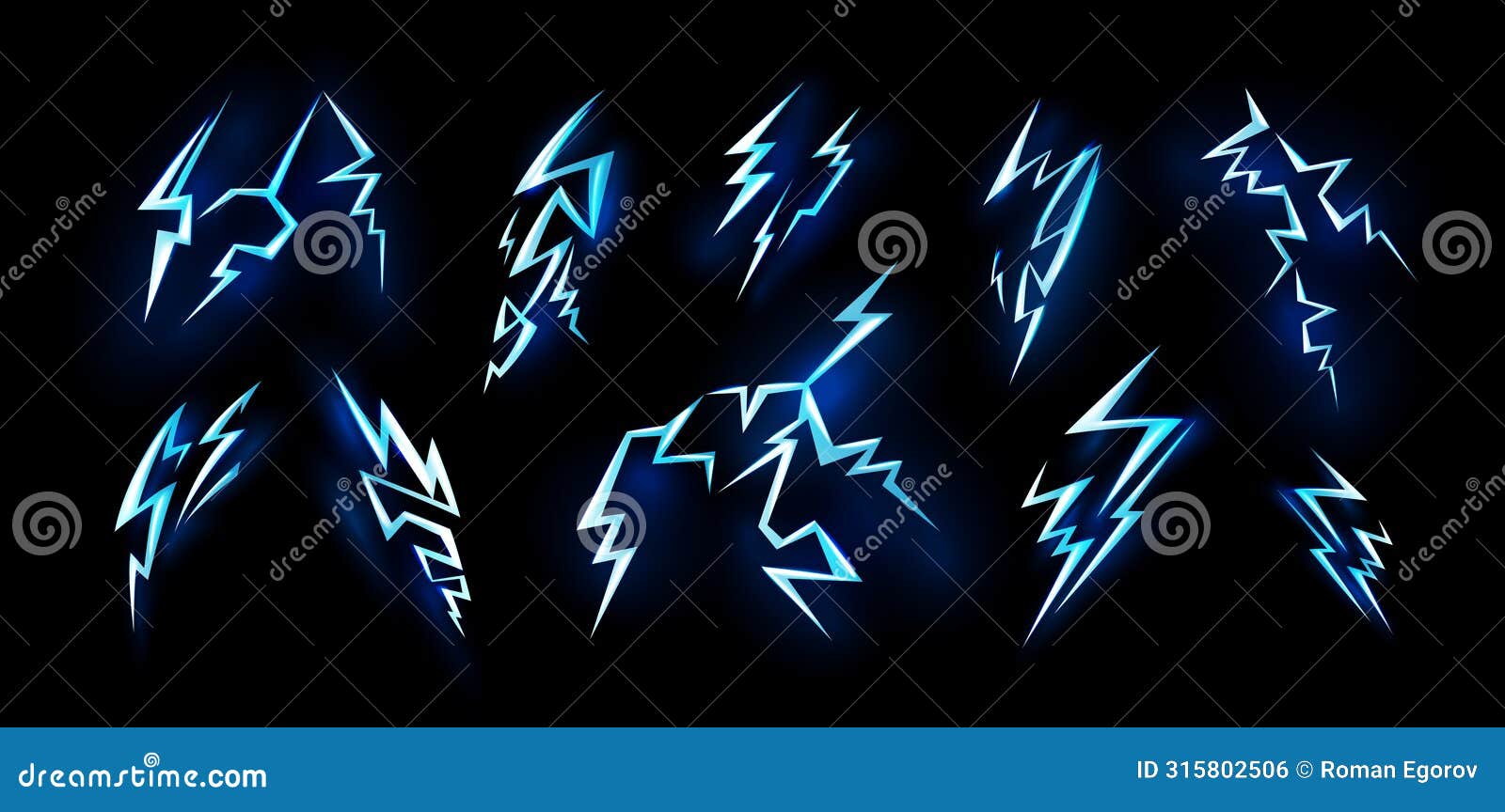 Thunder Effect. Blue Energy Light, Flash Bolt Power or 3d Crack Spark ...