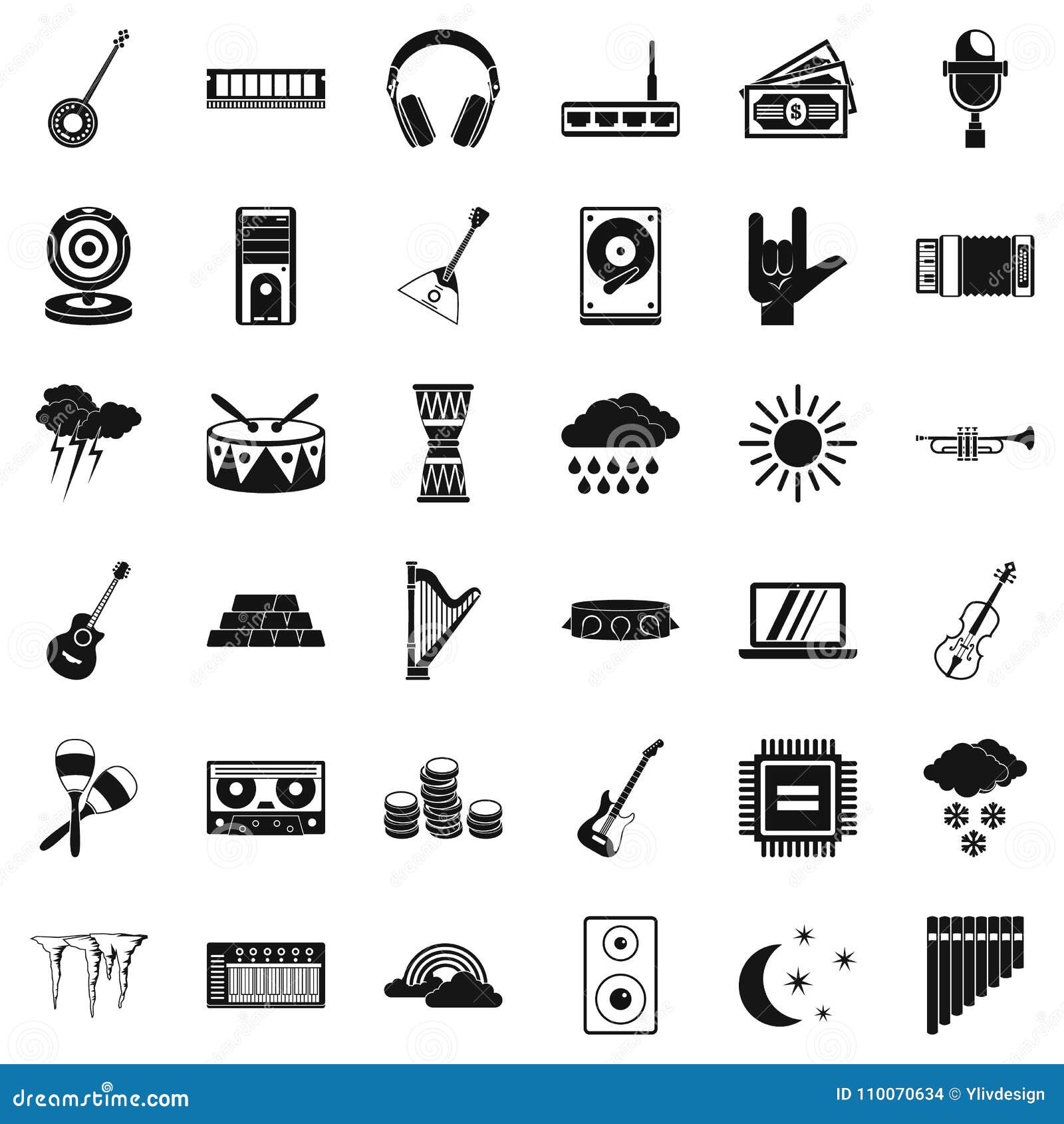 Thunder Icons Set, Simple Style Stock Vector - Illustration of record ...