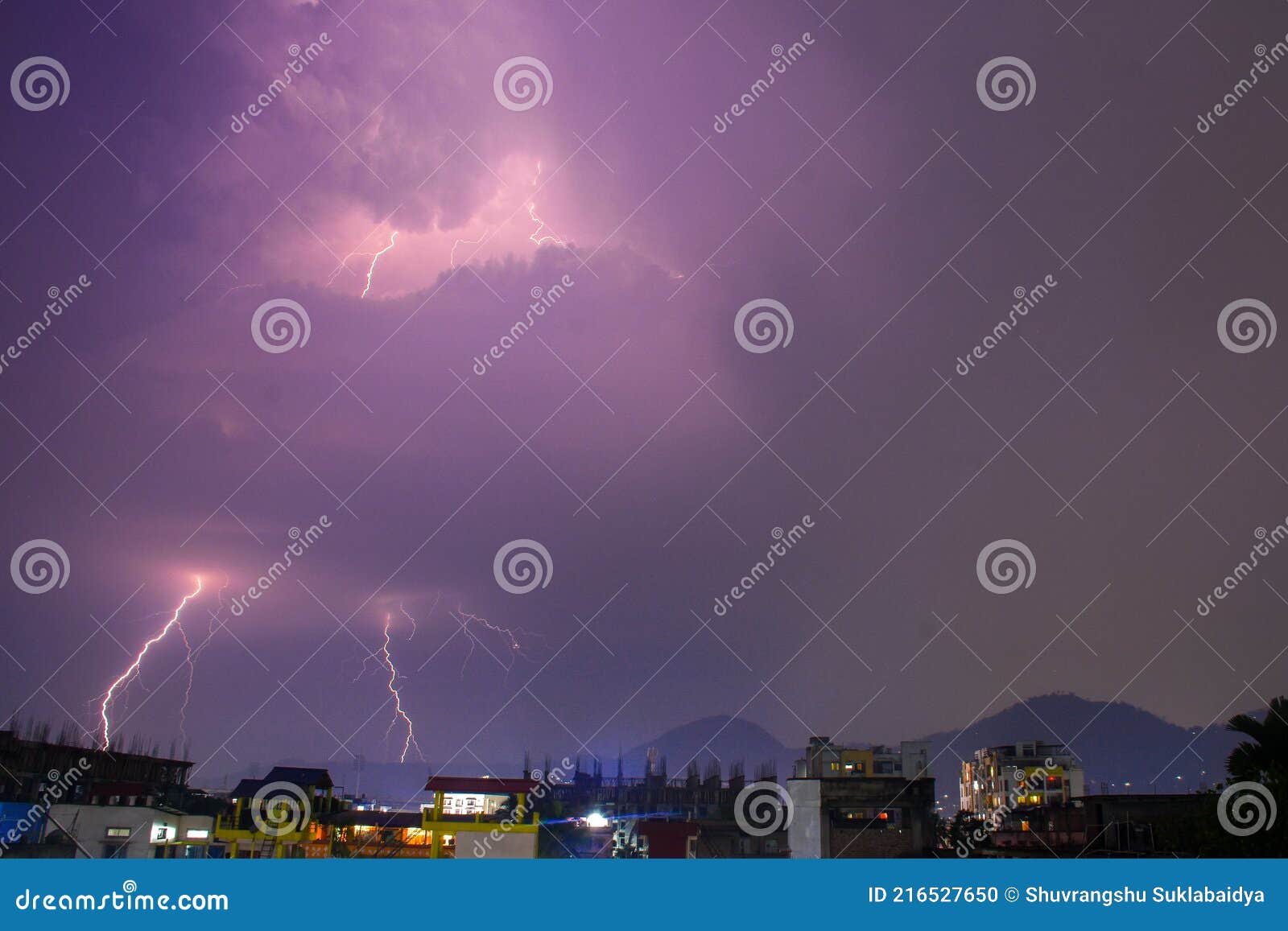 Thunder Light Striking Over a Mountain . Heavy Rainfall . Thunderstorm ...