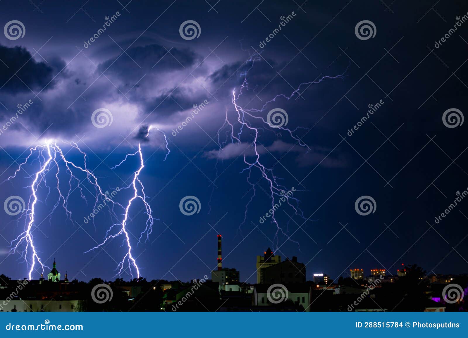 Thunder and Lightning. Heavy Thunderstorm Over the City. Stock Photo ...