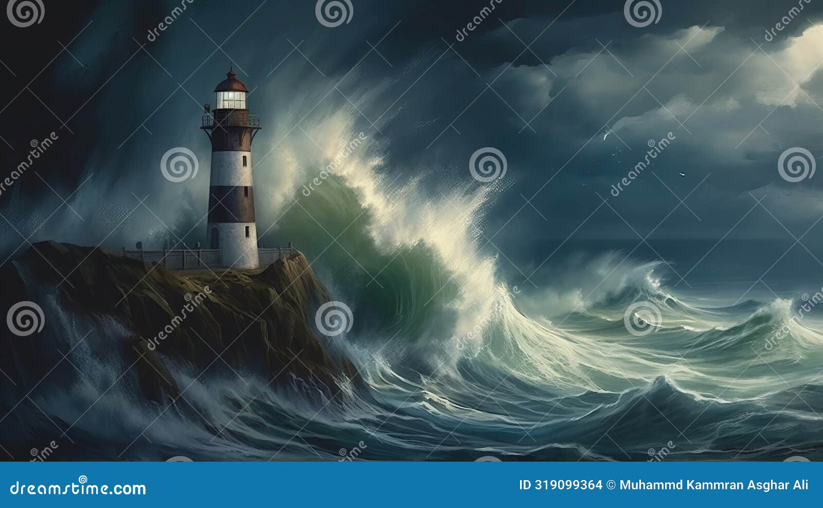 Thunder, Lightning, and High Waves Surround a Lighthouse in this Stormy ...