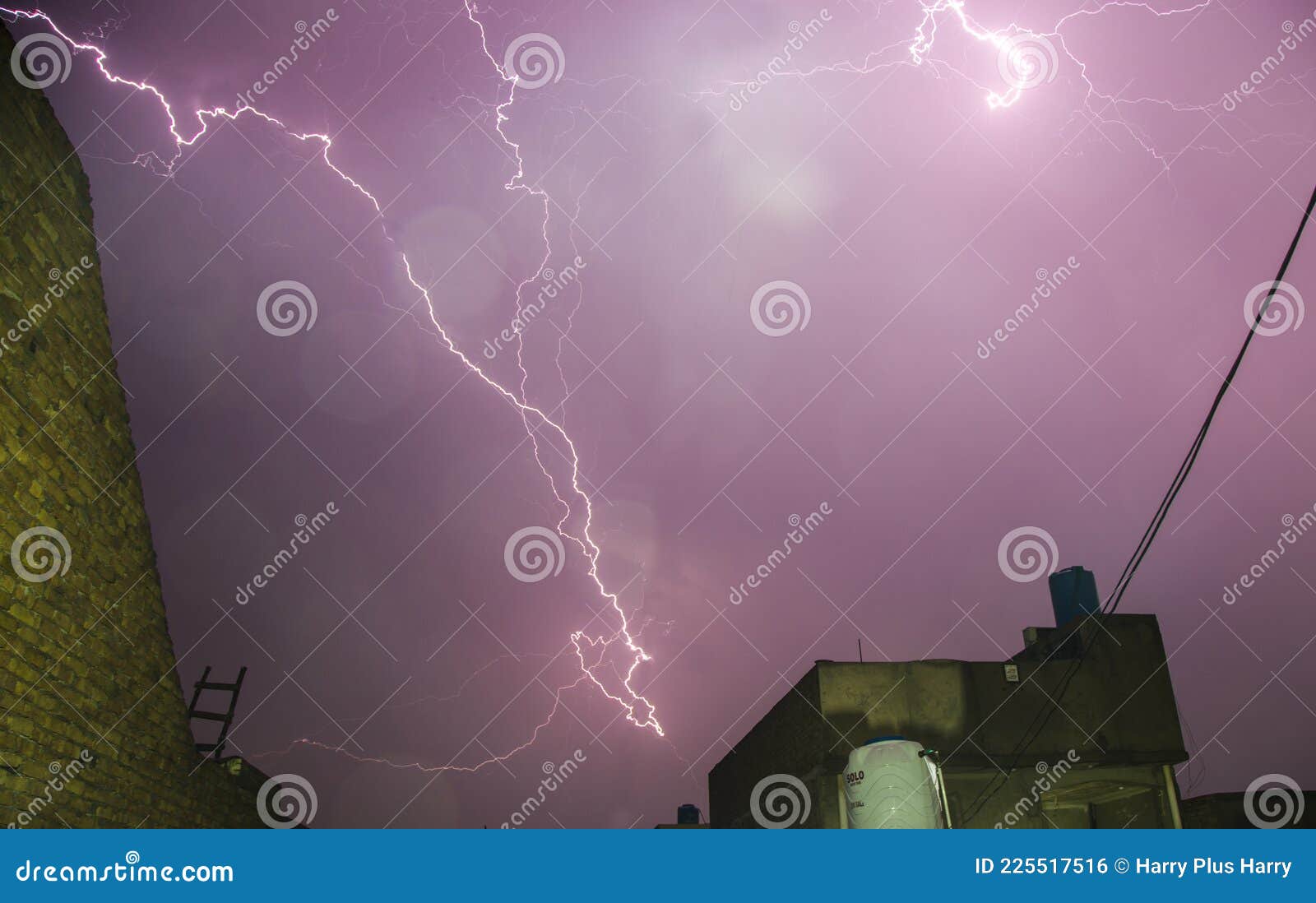 Thunder and lightning stock photo. Image of moonlight - 225517516