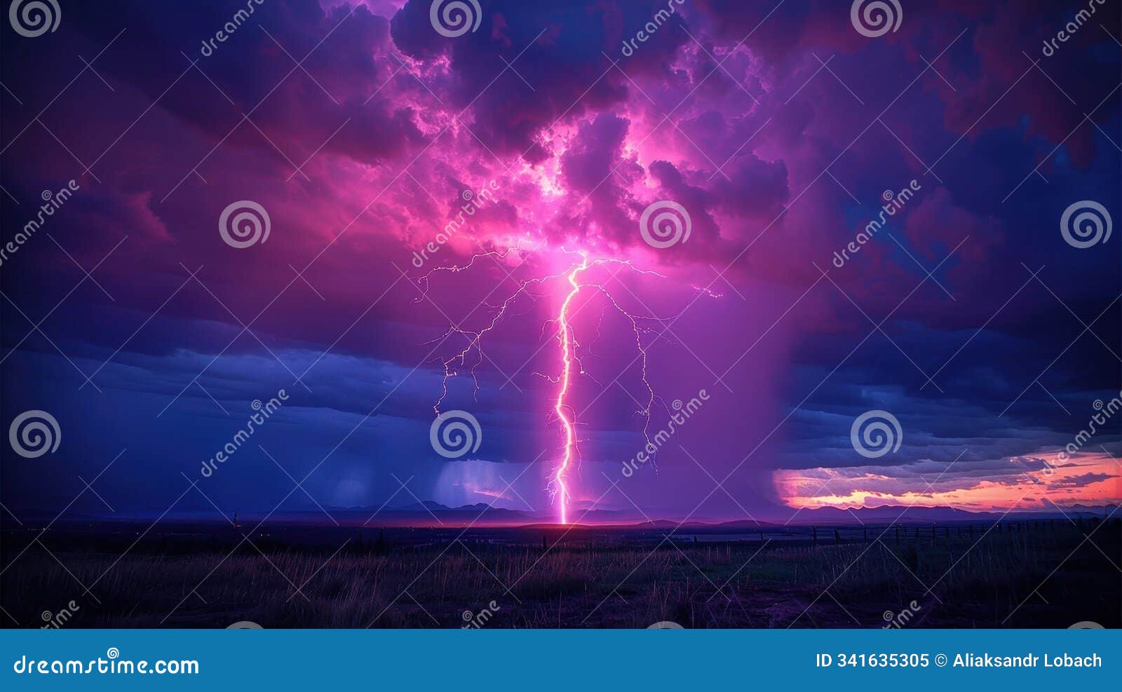 Thunder and Lightning Over the Field. the Natural Phenomenon of ...