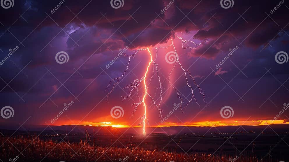 Thunder and Lightning Over the Field. the Natural Phenomenon of ...