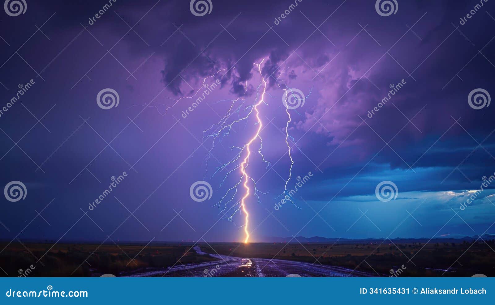 Thunder and Lightning Over the Field. the Natural Phenomenon of ...