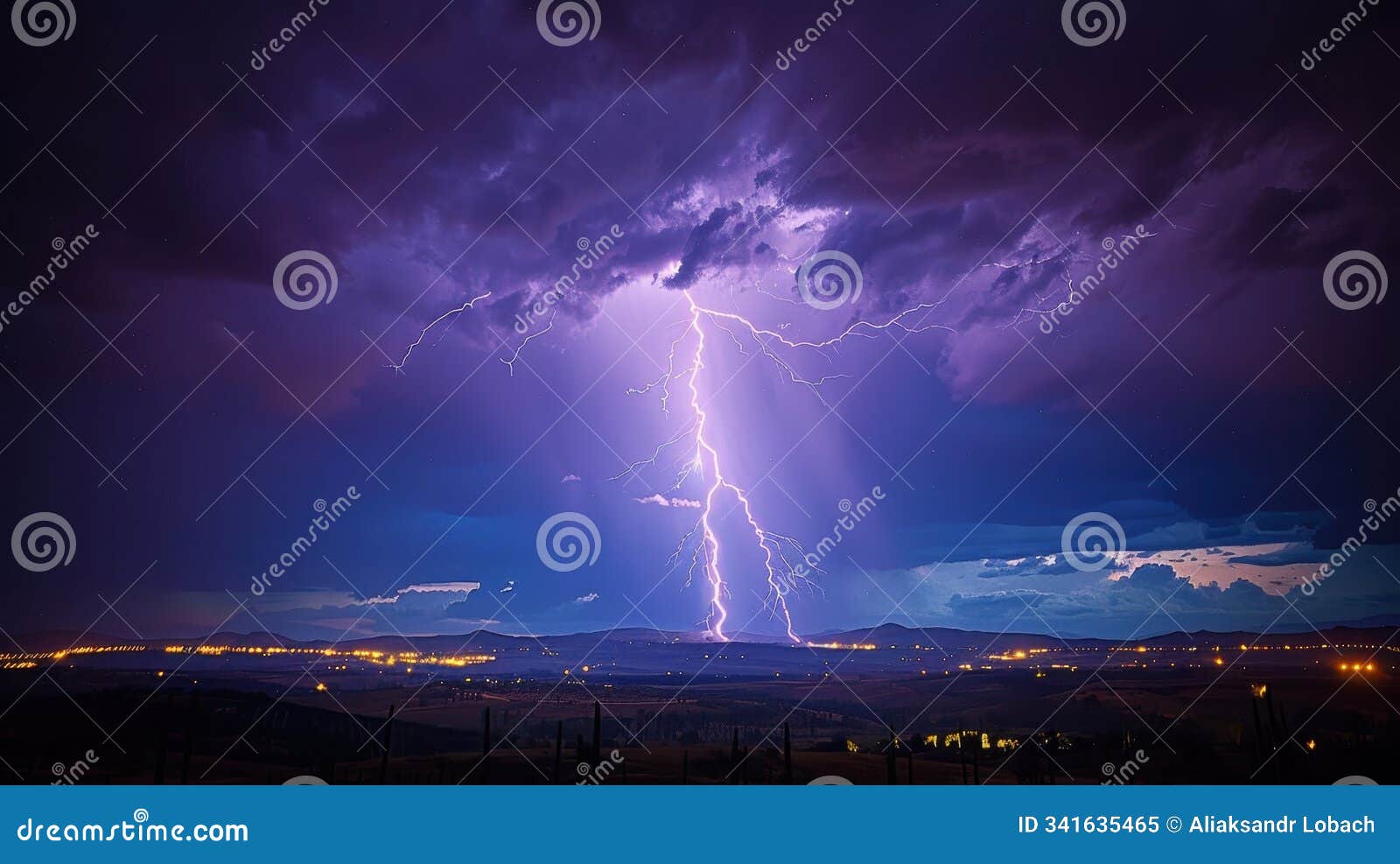 Thunder and Lightning Over the Field. the Natural Phenomenon of ...