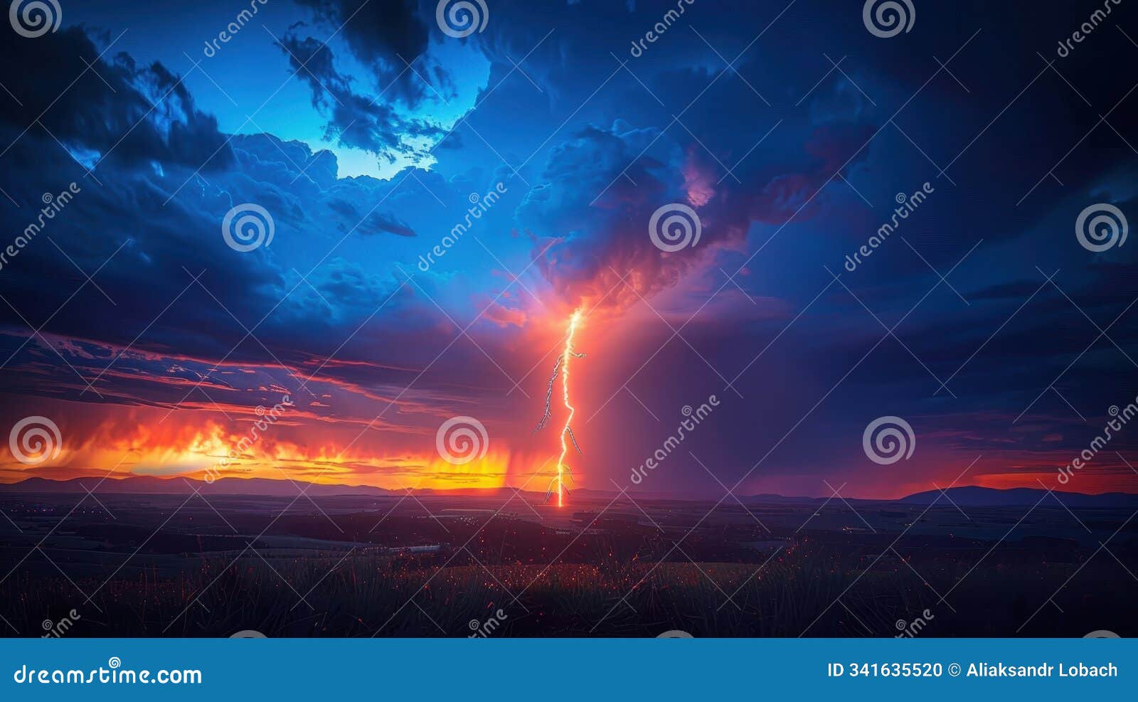 Thunder and Lightning Over the Field. the Natural Phenomenon of ...